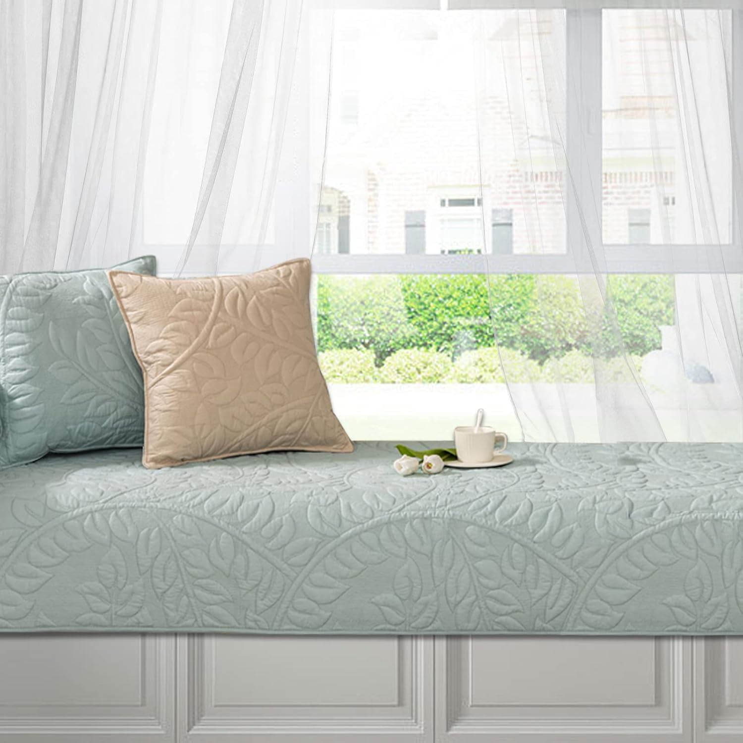QIUYI Cotton Non-Slip Bay Window Cushion Leaf Decorative Window Seat ...