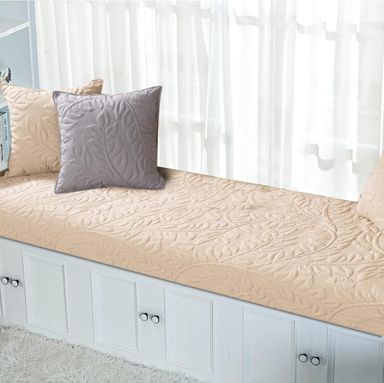 QIUYI Cotton Non-Slip Bay Window Cushion Leaf Decorative Window Seat ...