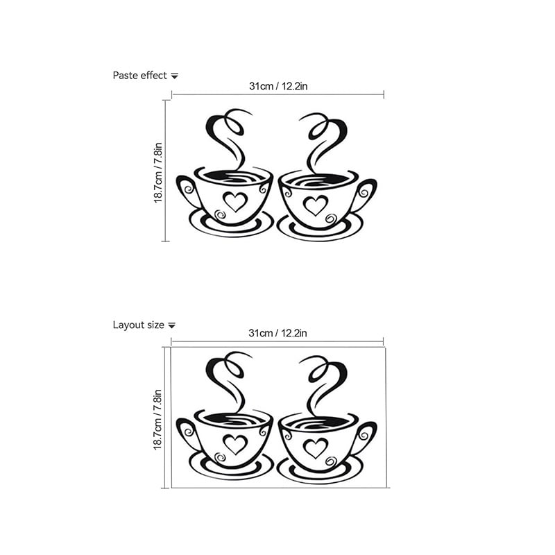 QIUYI Double Coffee Cup Wall Sticker Restaurant Kitchen Cabinet ...