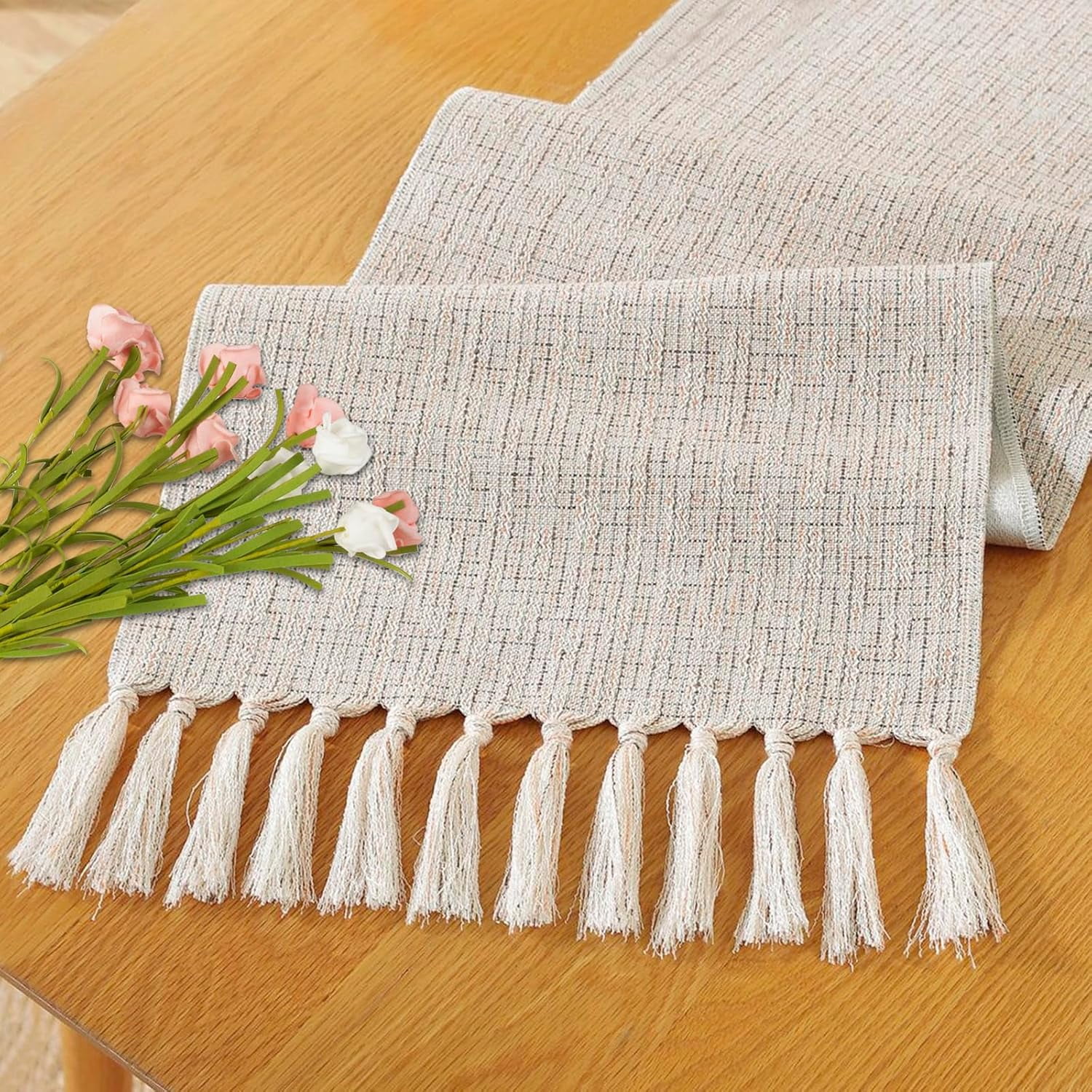 QIUYI Faux Linen Table Runner 13 x 90 Inch Rustic Table Runner Boho ...