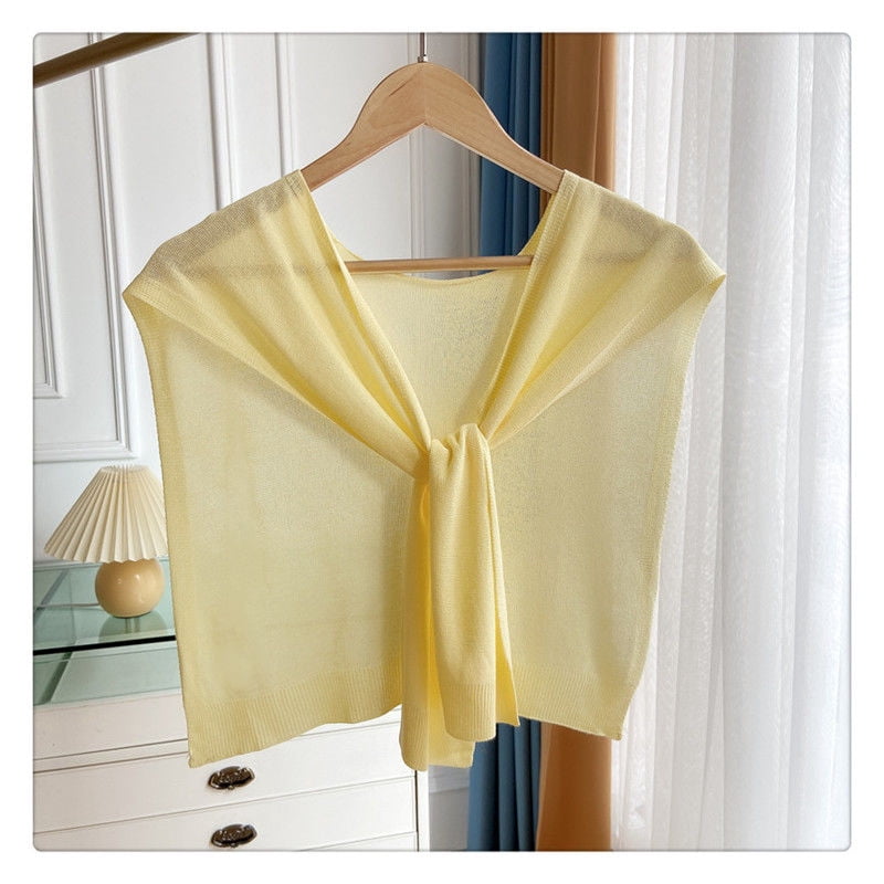 QIUYI Female Knit Thin Ice Silk Fake Collar Knotted Cape Sunscreen ...
