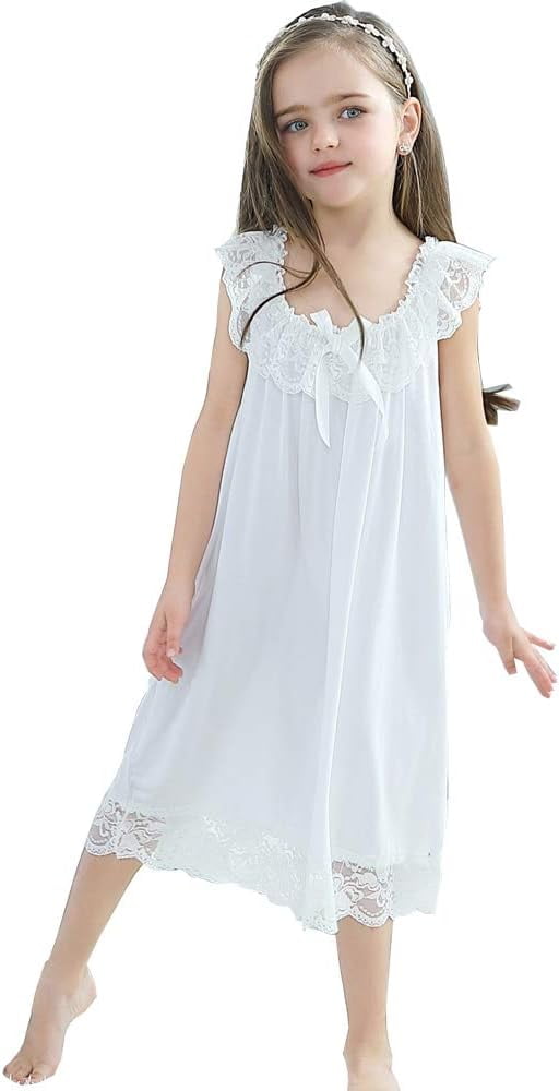 QIUYI Girls' Princess Nighties Lace Nightgowns Modal Cotton Sleepwear for 3-12 Years - Walmart.com