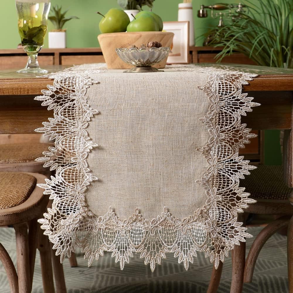 QIUYI Grey Table Runner Coffee Farmhouse Rustic Macrame Dresser Scarf ...