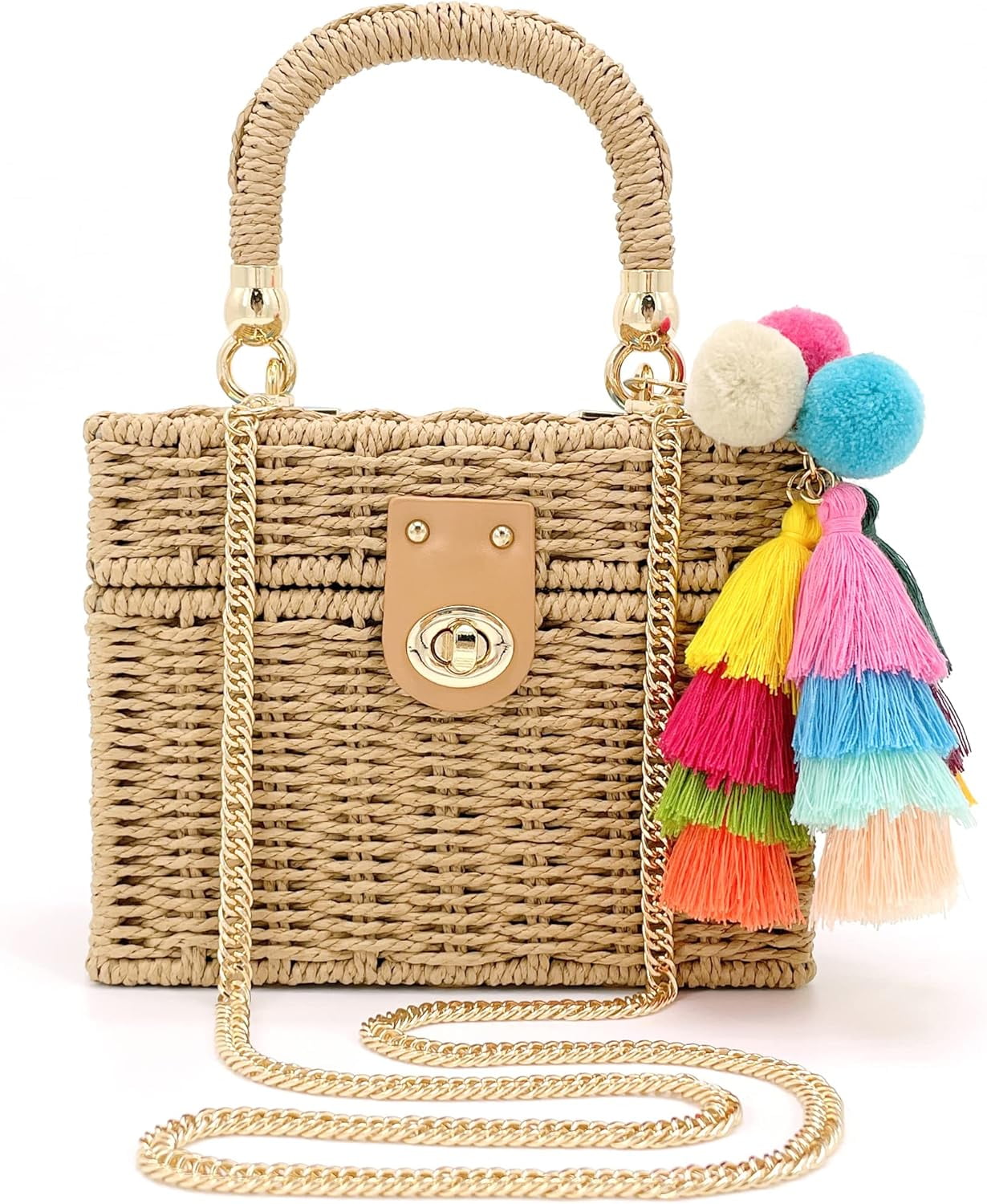 QIUYI Handwoven Rattan Bag for women-Wicker Woven Square Crossbody ...