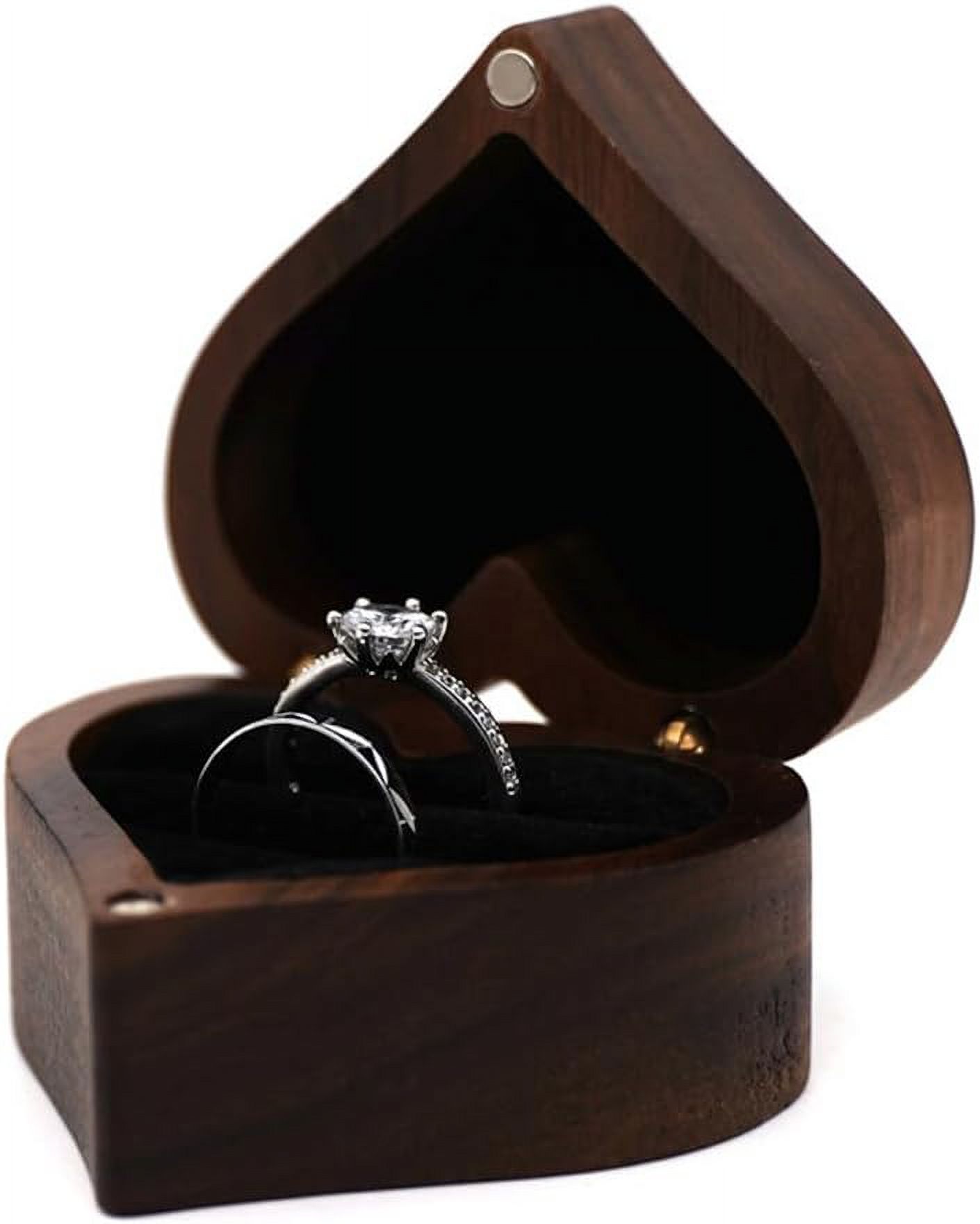 QIUYI Heart Shape Wooden Ring Box, Walnut Wedding Ring Box Small ...