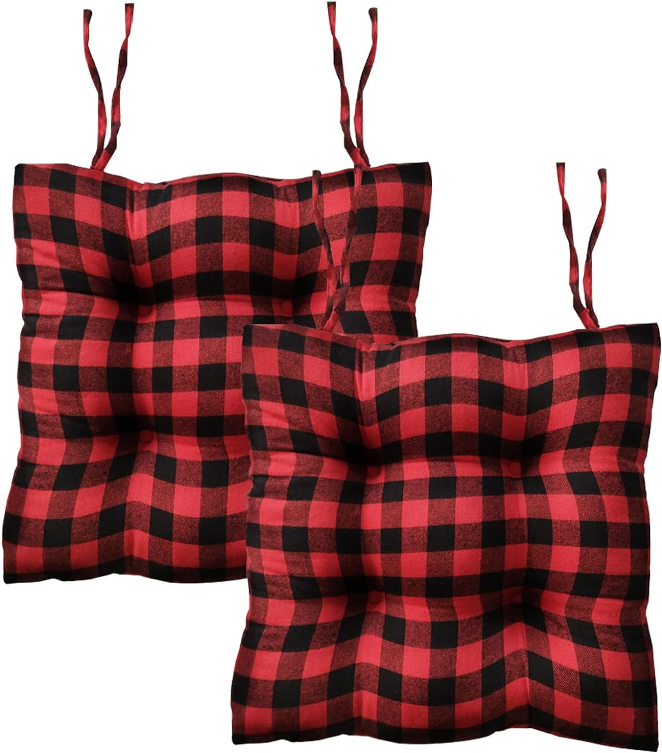 QIUYI Kitchen Chair Cushions with Ties, Set of 2 Farmhouse Buffalo-Check Chair Pads/Seat ...
