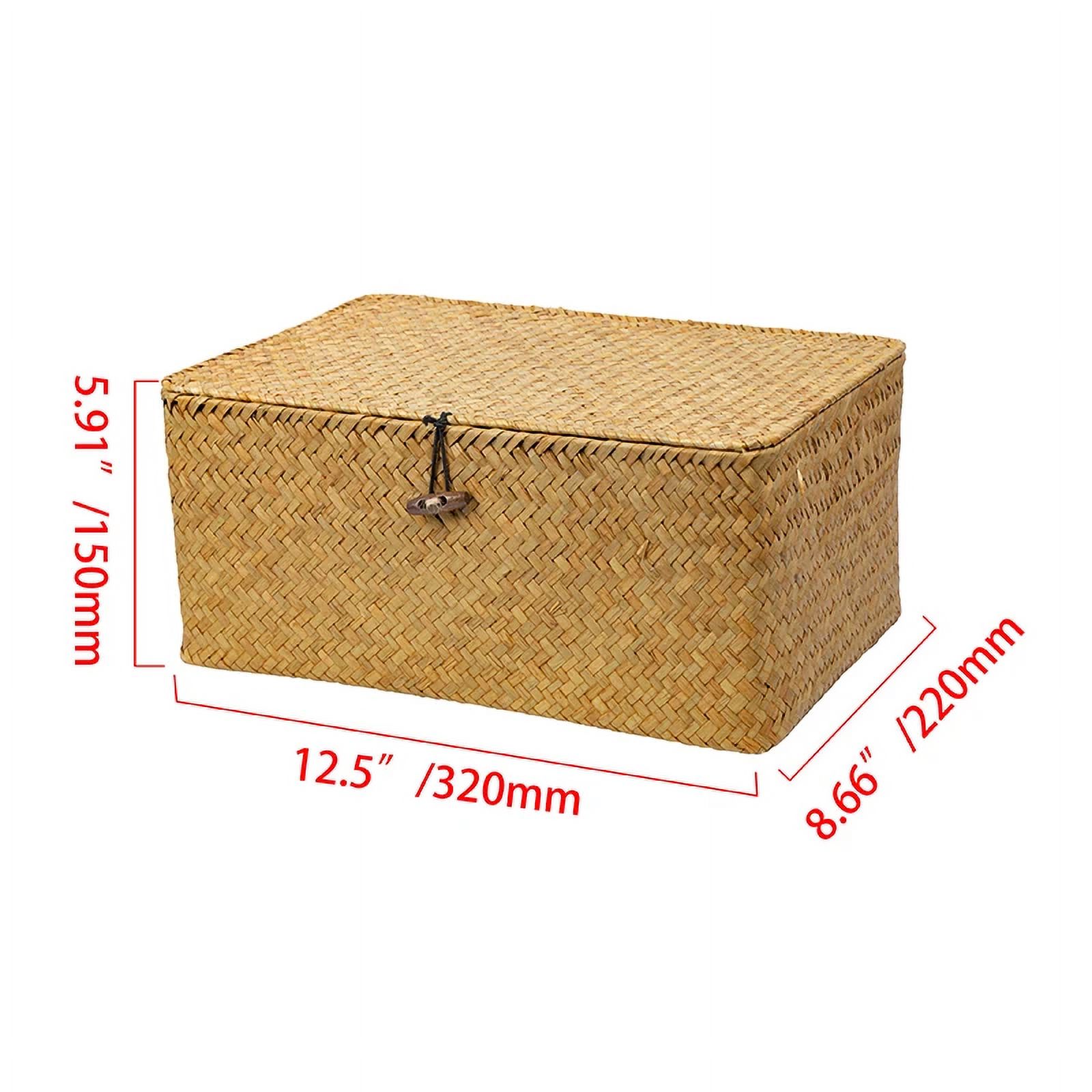 QIUYI Large Wicker Box Rectangle Seagrass Storage Basket with Lid Rattan Basket Storage ...