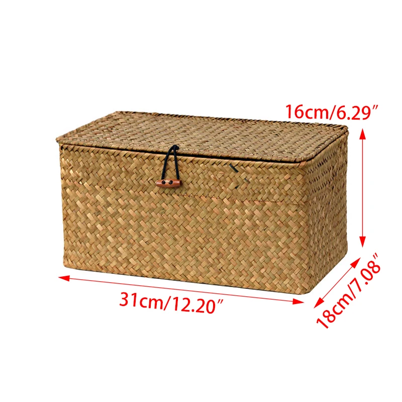 QIUYI Large Wicker Box Rectangle Seagrass Storage Basket with Lid ...