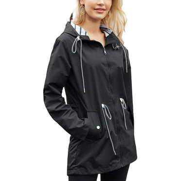 Women Waterproof Lightweight Rain Jacket Packable Outdoor Hooded Raincoat - Walmart.com