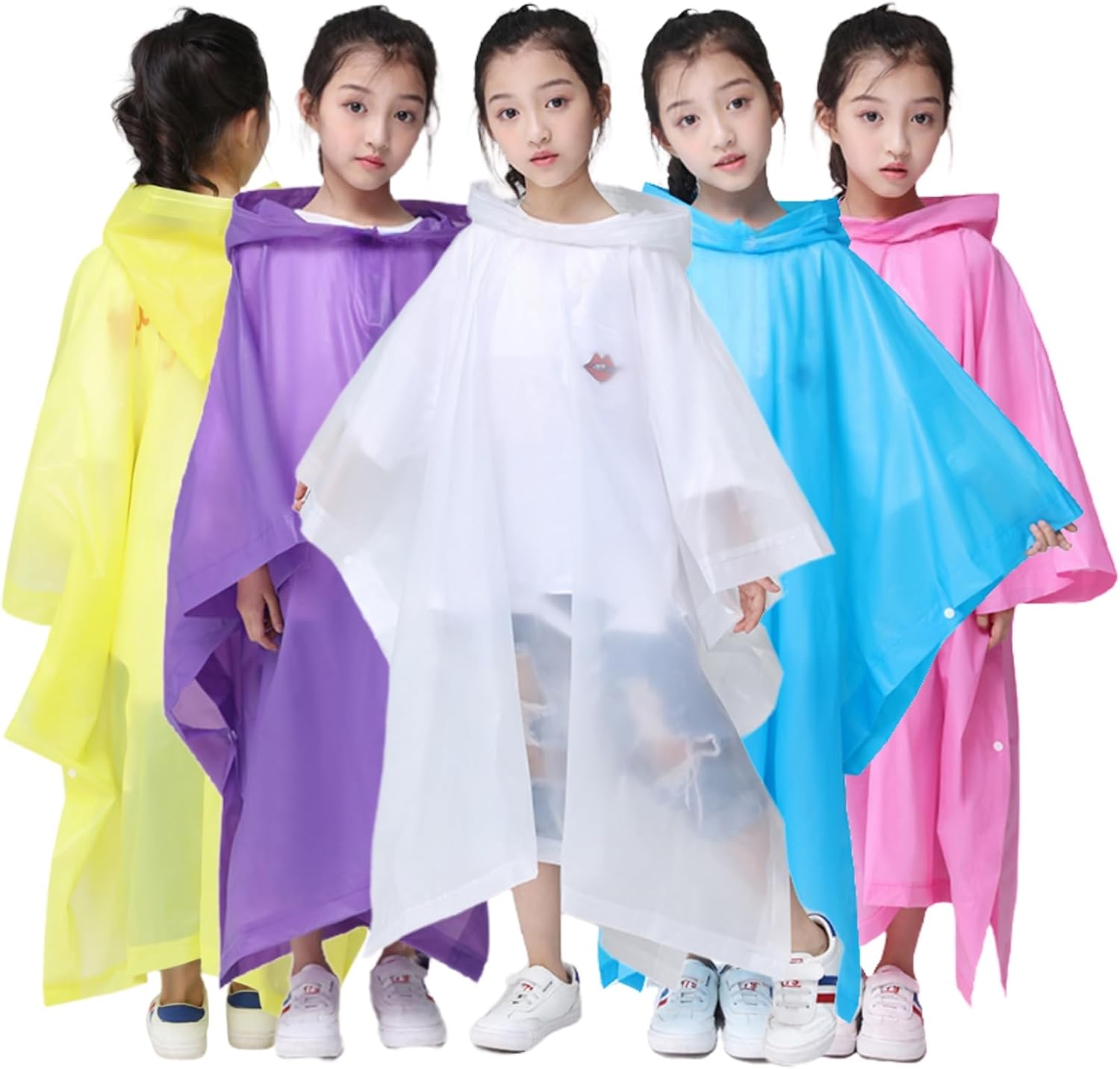 QIUYI Rain Poncho for Kids (2 Pack), Reusable EVA Children Raincoat Ponchos Rain Jacket with ...