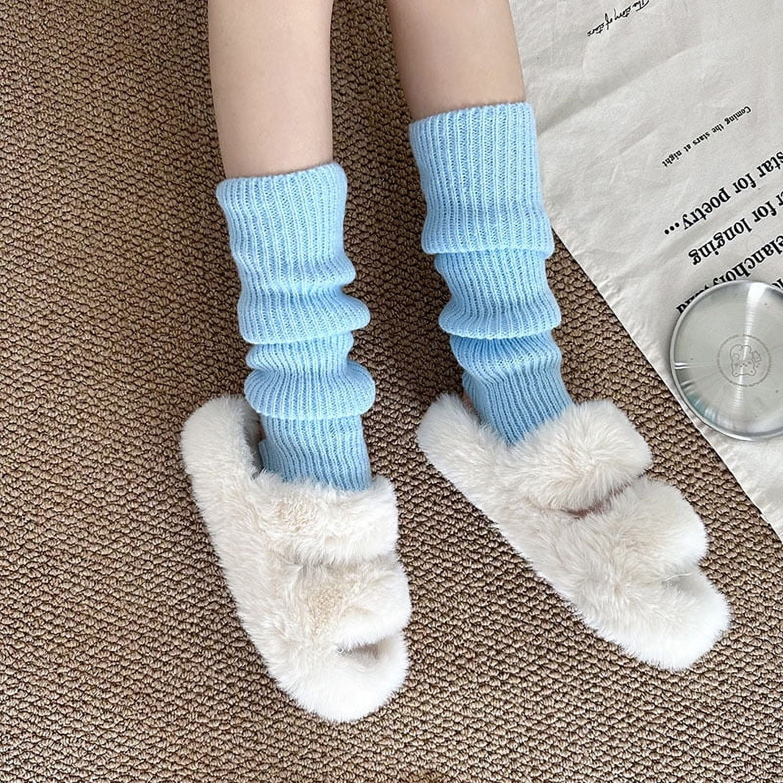 QIUYI Solid Knitted Leg Warmer Japanese Warm Socks Stacked Leggings JK ...