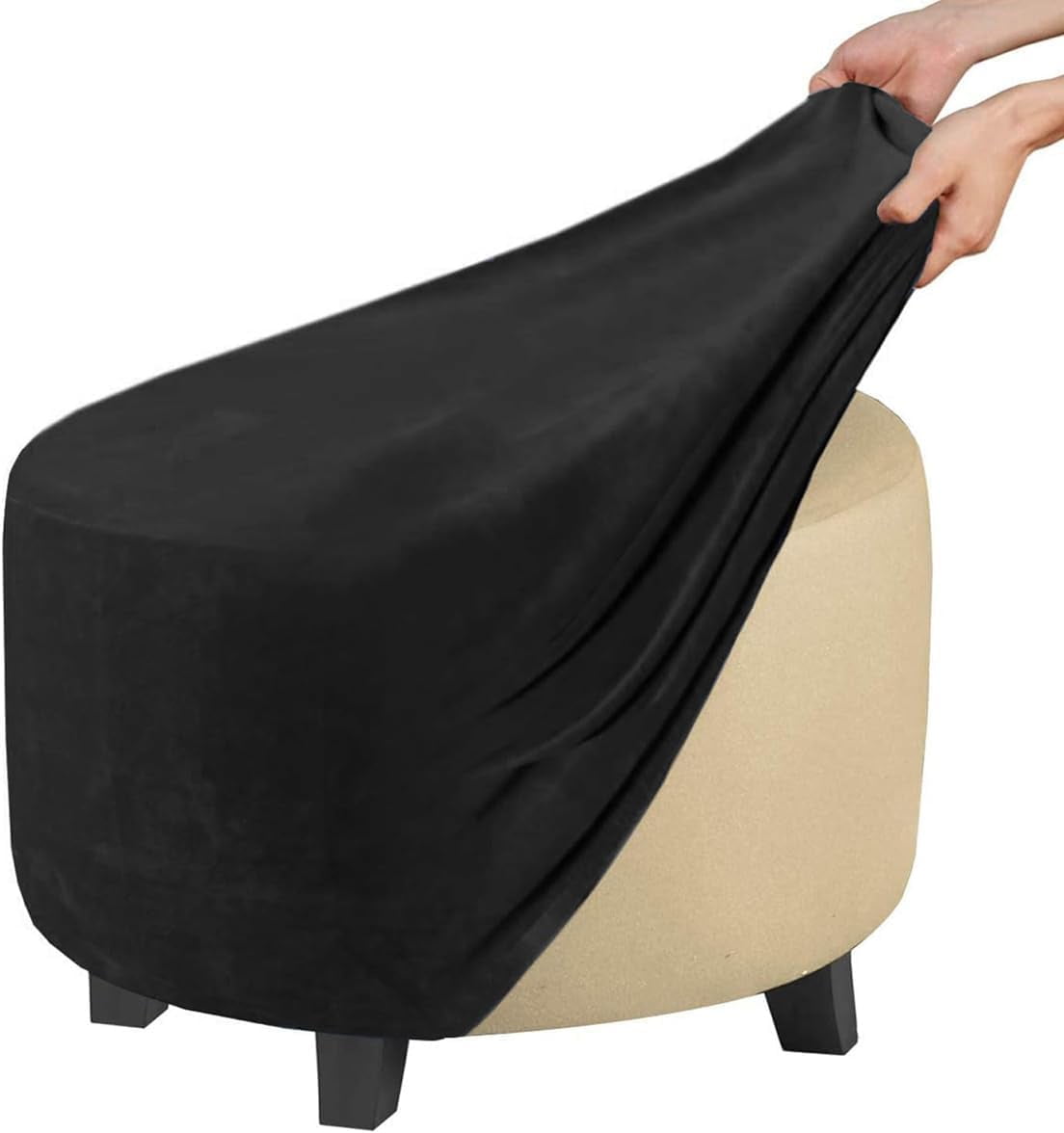 QIUYI Stretch Footstool Cover Round, Velvet Jacquard Ottoman Covers ...