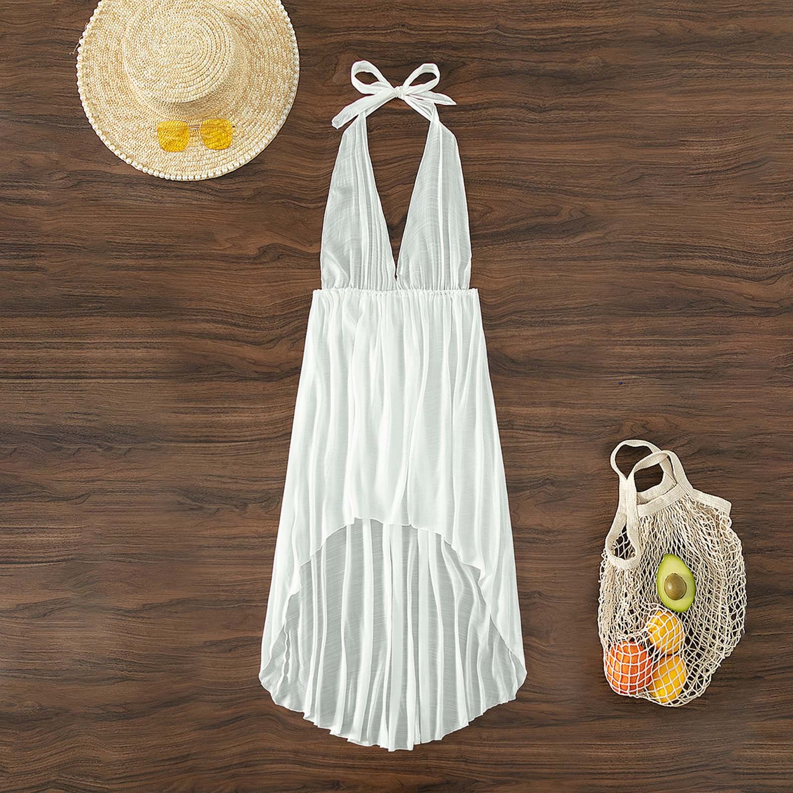 QIUYI Summer Cover Up Dress Women Bikini Draped Front Drawstring Knot ...