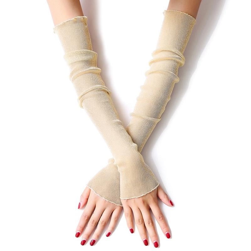 QIUYI Summer Fashion Lady Gauze Sun Protection Sleeves Gloves Women Thin Long Fingerless Arm ...