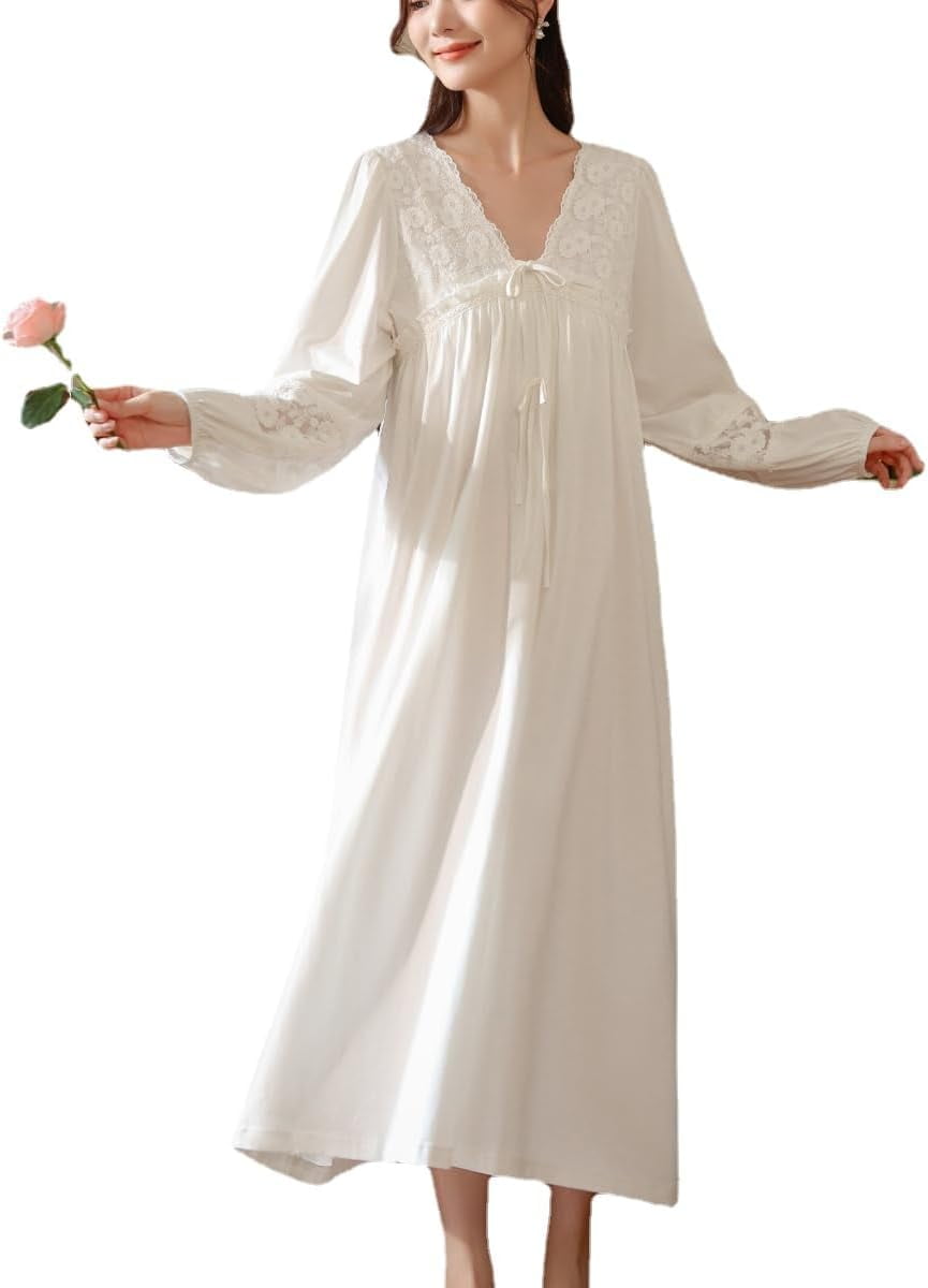 QIUYI Victorian Nightgown for Women Vintage Cotton Nightdress Long ...
