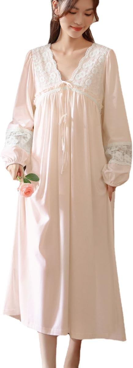 QIUYI Victorian Nightgown for Women Vintage Cotton Nightdress Long ...