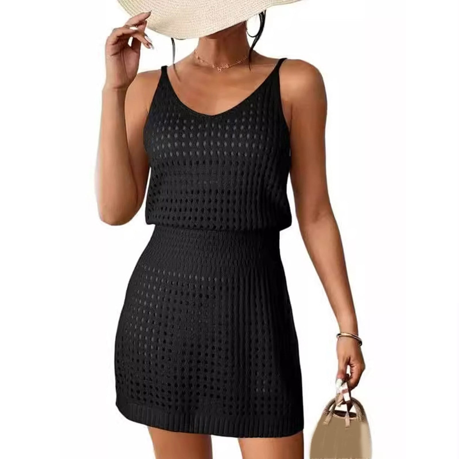 QIUYI Women Beach Cover-Up Mini Crochet Dress Swimwear Casual Summer ...