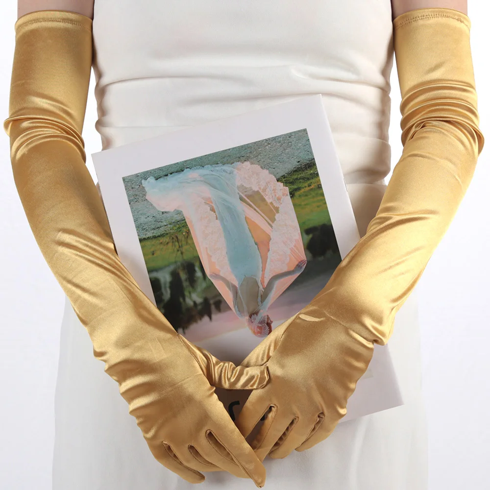 QIUYI Women Long Satin Soft Multicolor Ceremonial Gloves Drive Ride ...