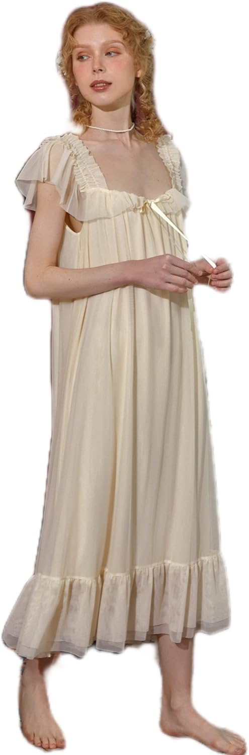 QIUYI Women's Short Sleeve Vintage Victorian Nightgown Pyjamas Lounge ...