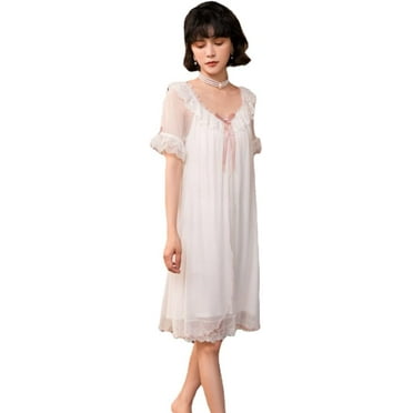 Defitshape Women's Victorian Nightgown Cotton Princess Sleepwear Short ...
