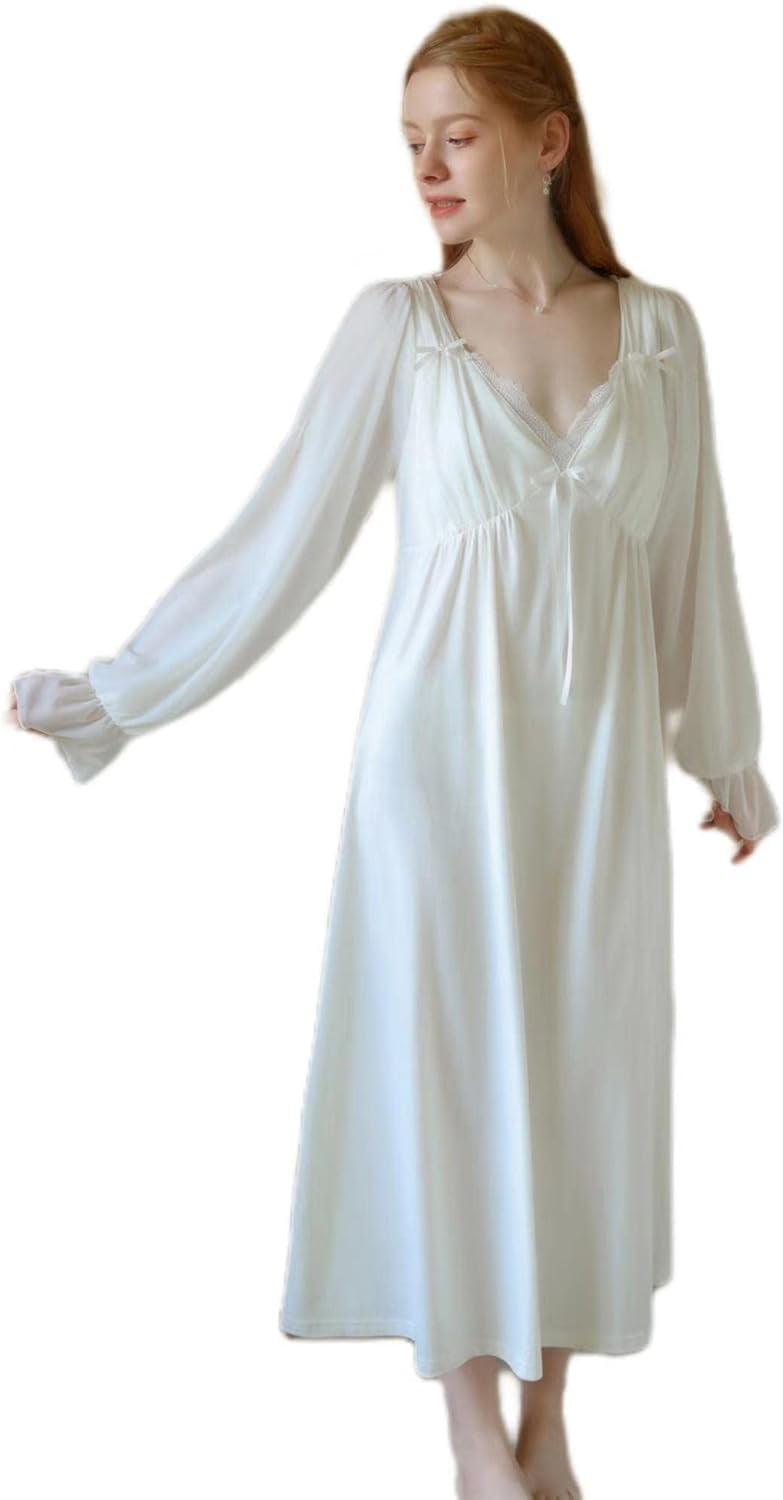 QIUYI Women's Vintage Victorian Nightgown Long Sleeve Pajamas Princess ...