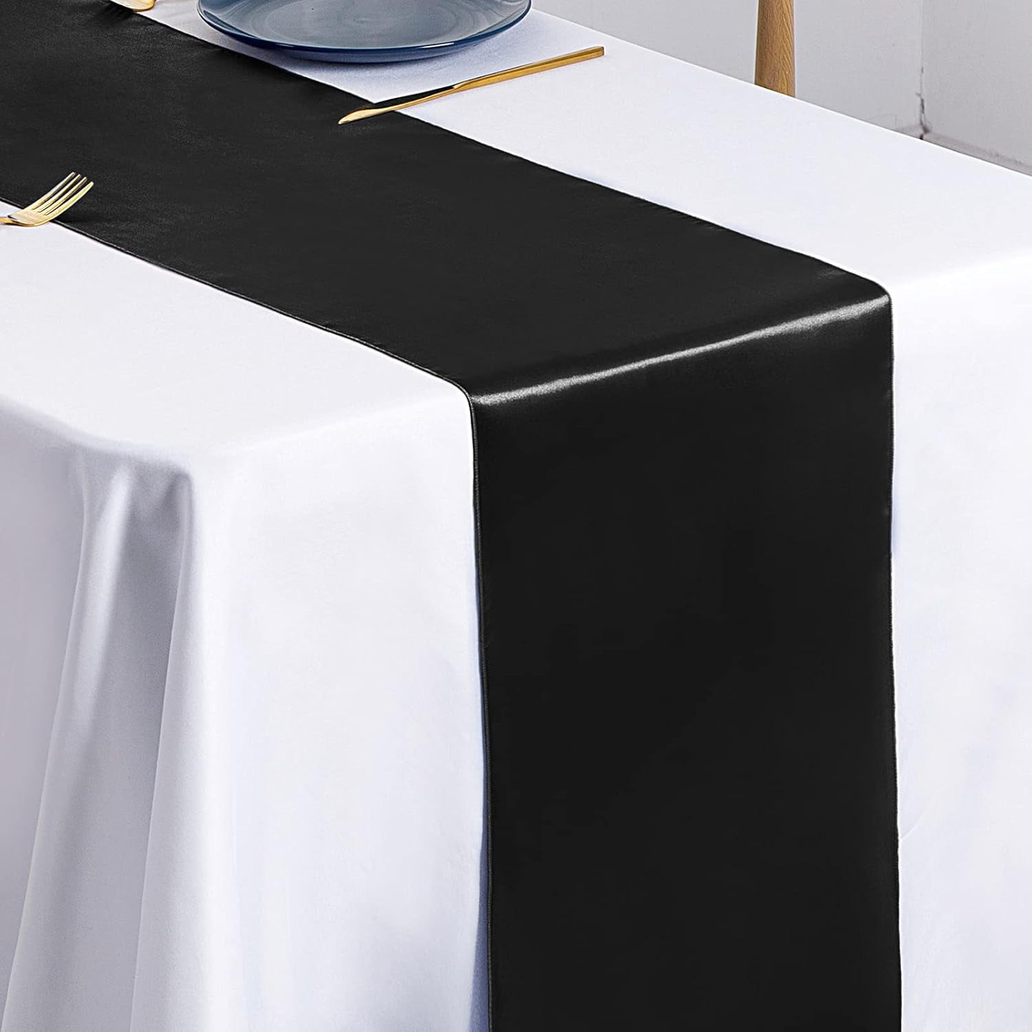 QIUYIDP 12 Pcs Royal Blue Satin Table Runner 12 x 108 inches Long ...