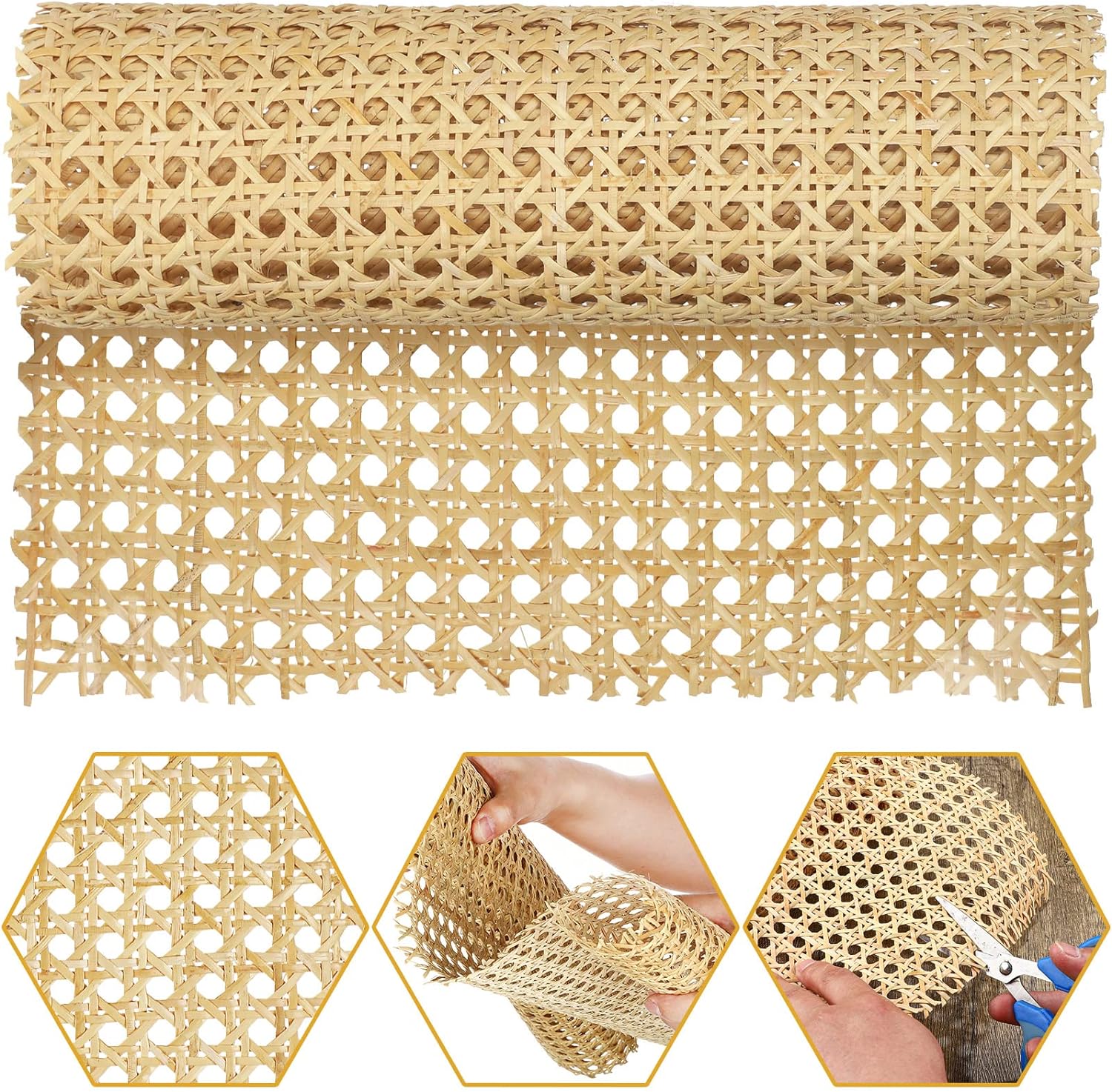QIUYIDP 18'' Width Rattan Cane Webbing Roll Caning Material Weave ...