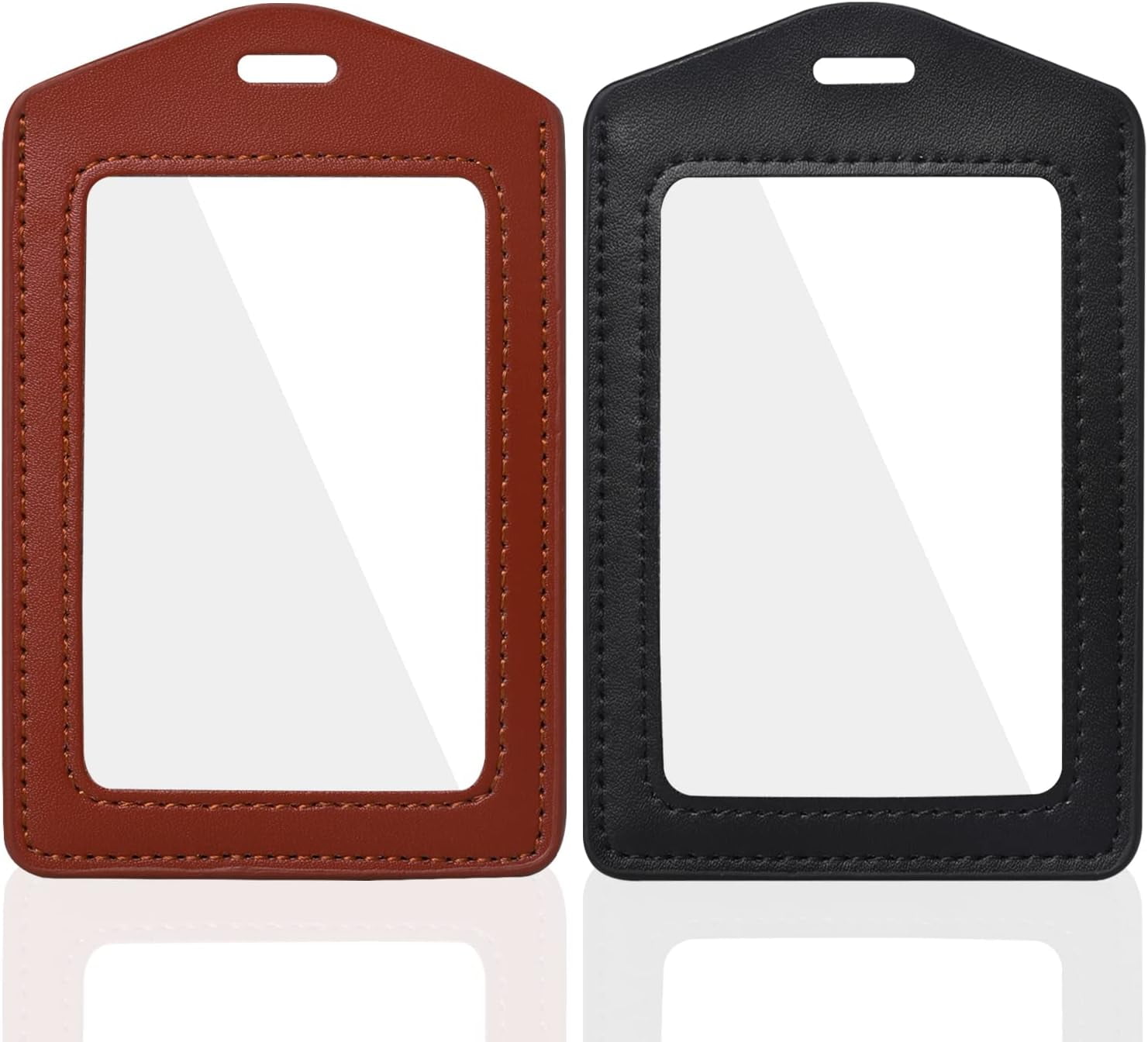 QIUYIDP 2 Pack Genuine Leather ID Badge Holders, Vertical ID Card ...