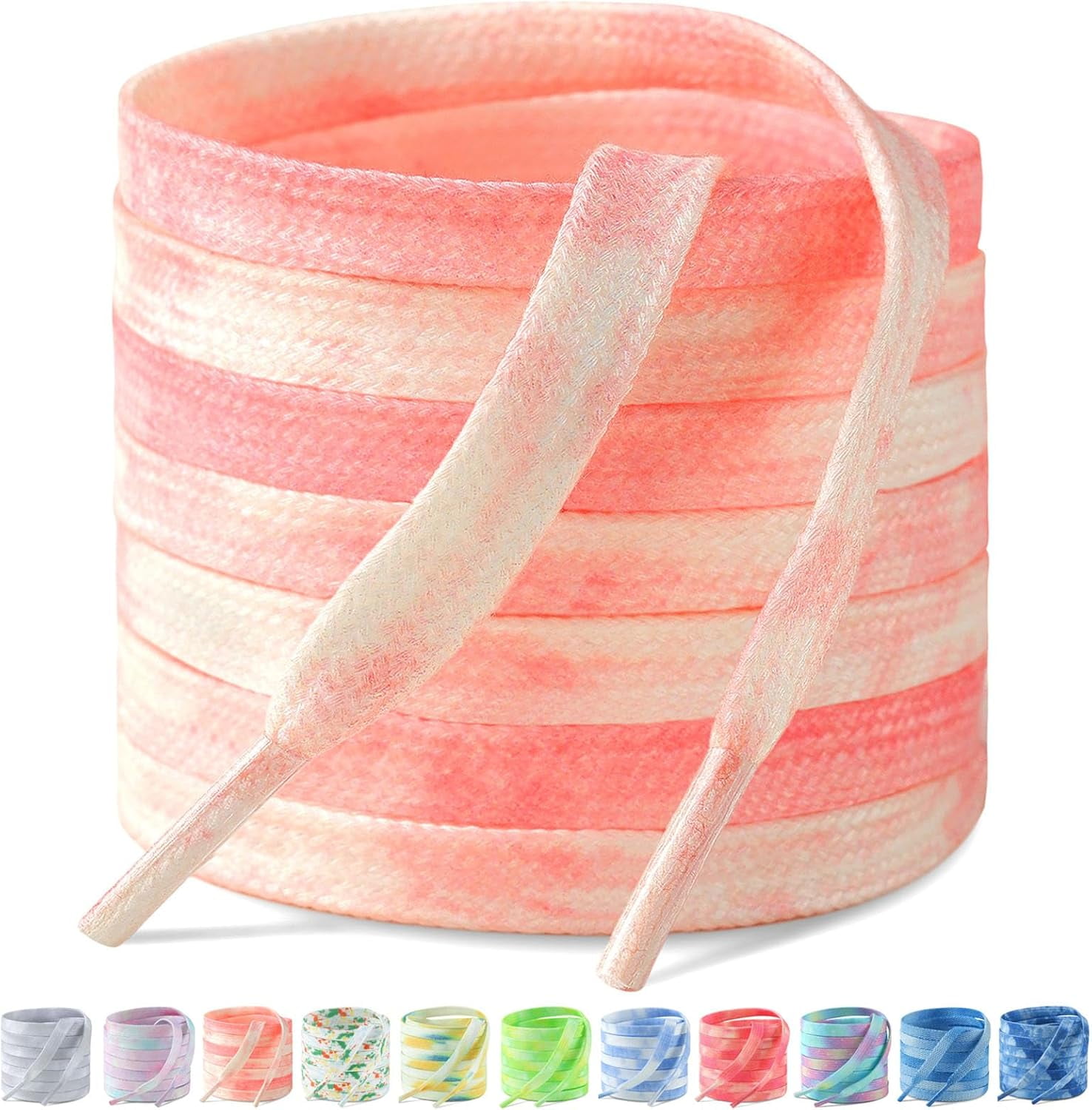 QIUYIDP [2 Pairs 5/16" Flat Colorful Shoelaces for Fun, Cool Tie Dye ...