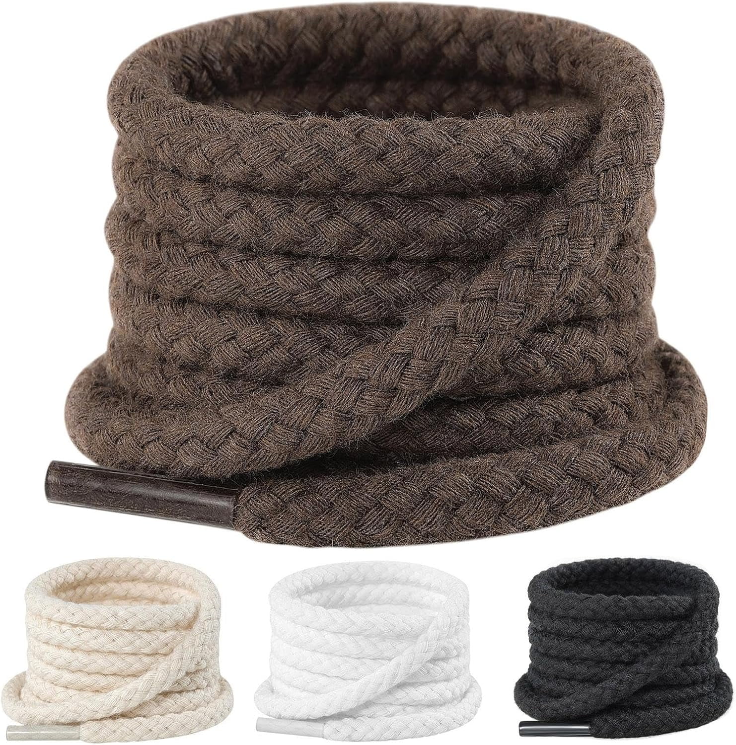 QIUYIDP 2 pairs Round Rope Shoe laces, Thick Cotton Sneaker Shoelaces ...