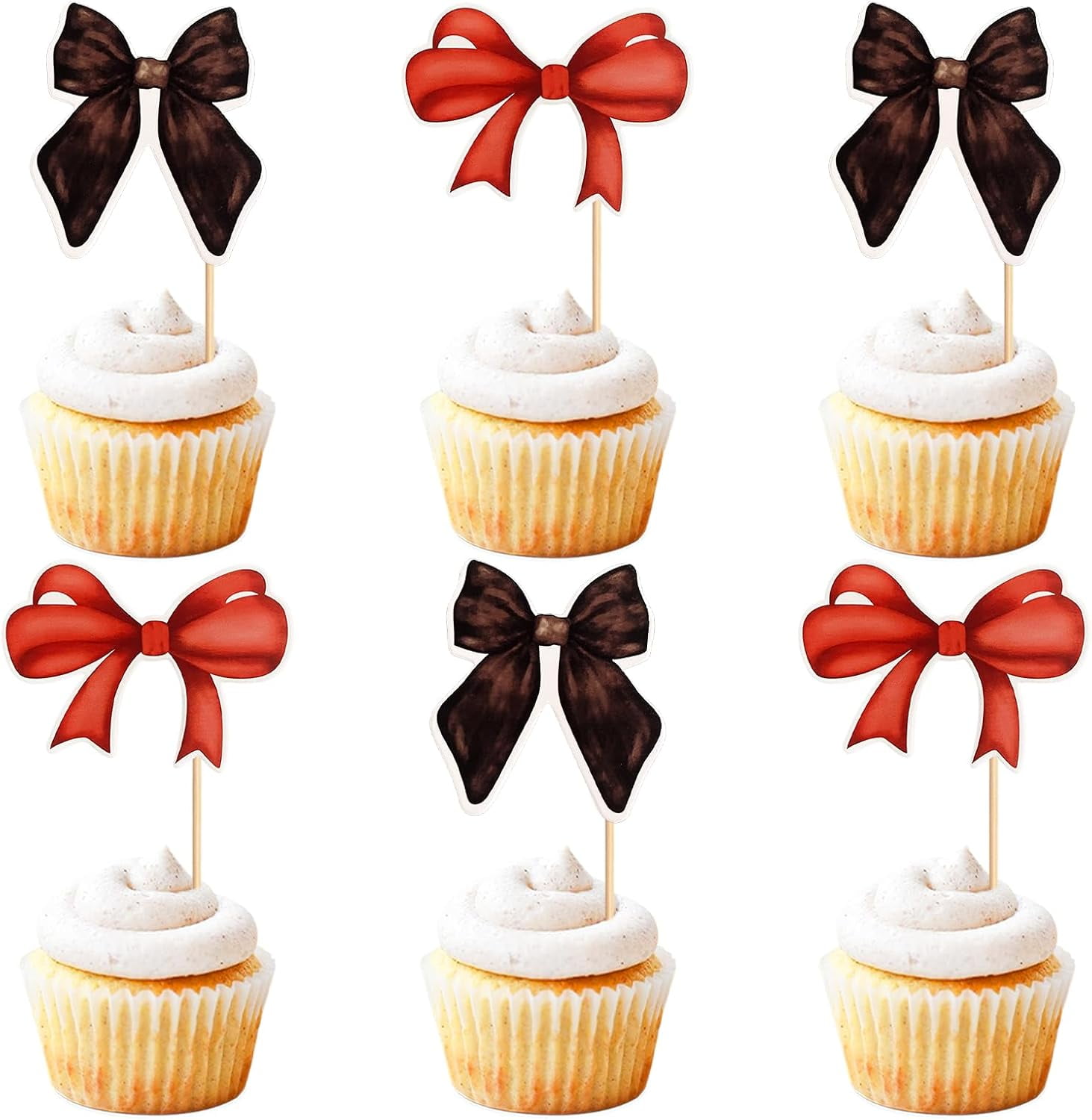 QIUYIDP 20 Pack Bow Cupcake Toppers Birthday Bowknot Ribbons Coquette ...