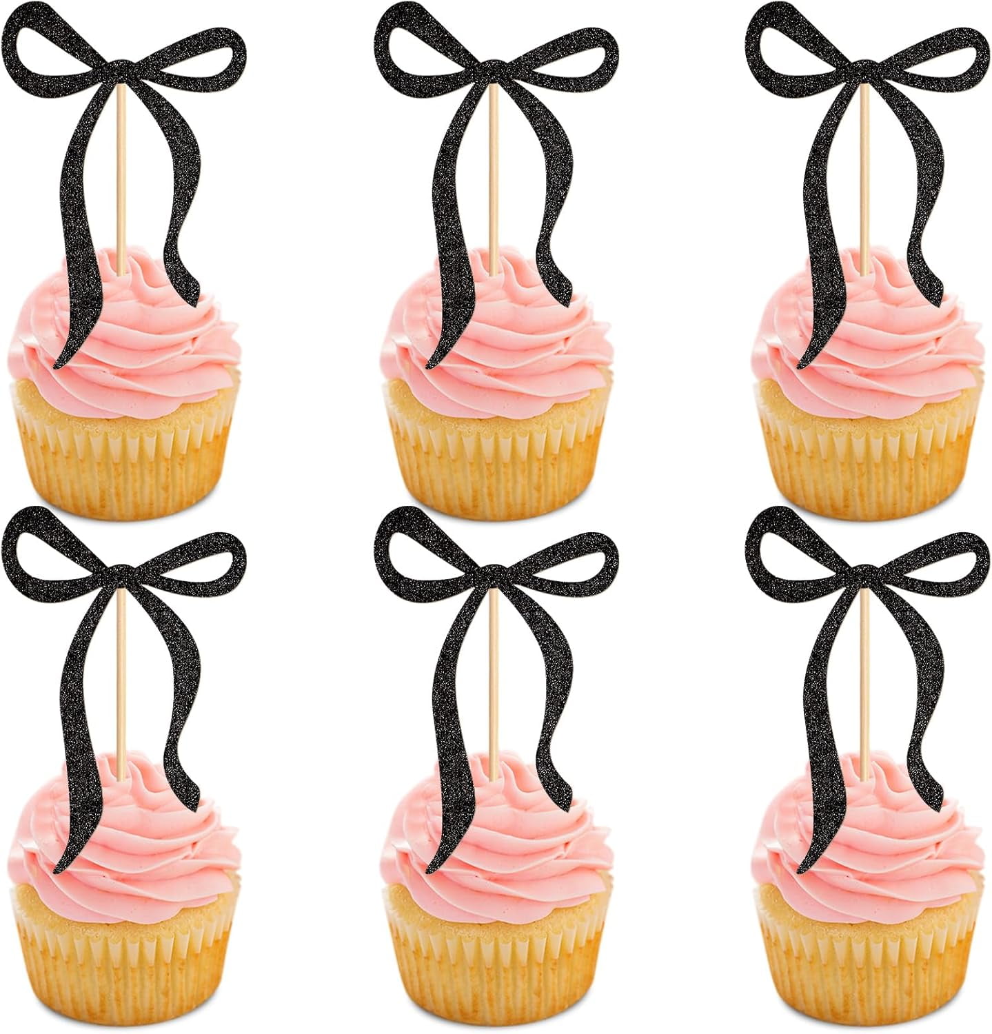 QIUYIDP 20 Pack Bow Cupcake Toppers Birthday Bowknot Ribbons Coquette ...