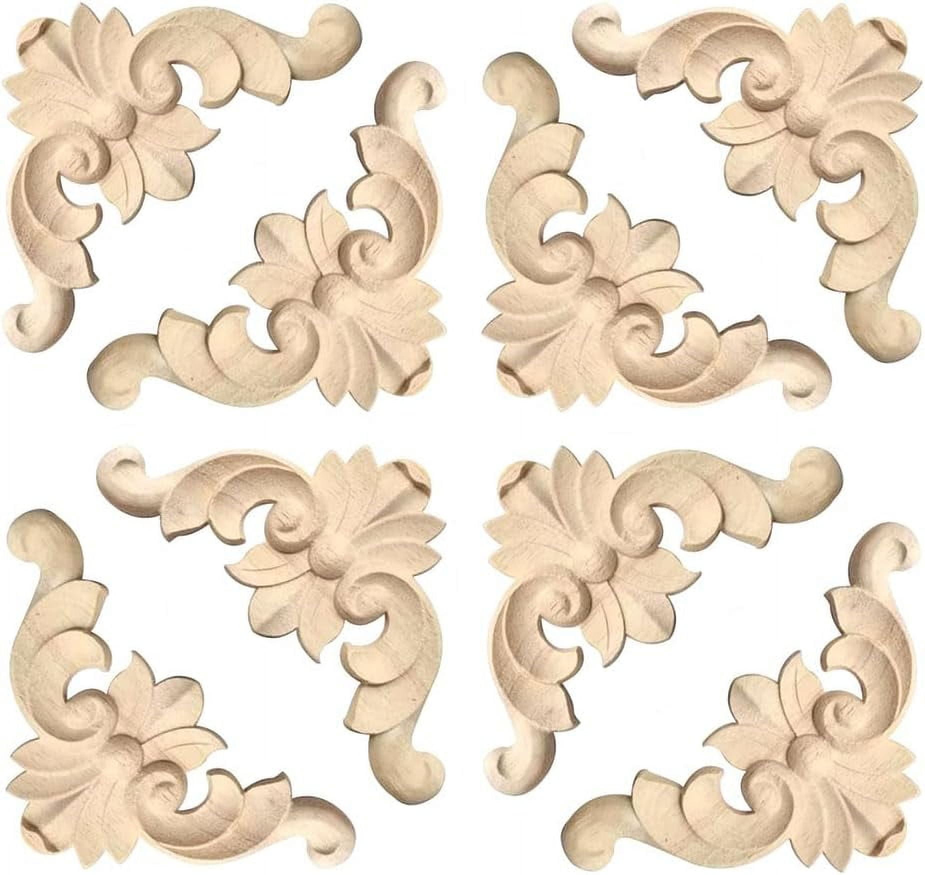 QIUYIDP 20 Pcs Decorative Wood Flower Carved Appliques Corner Onlay ...