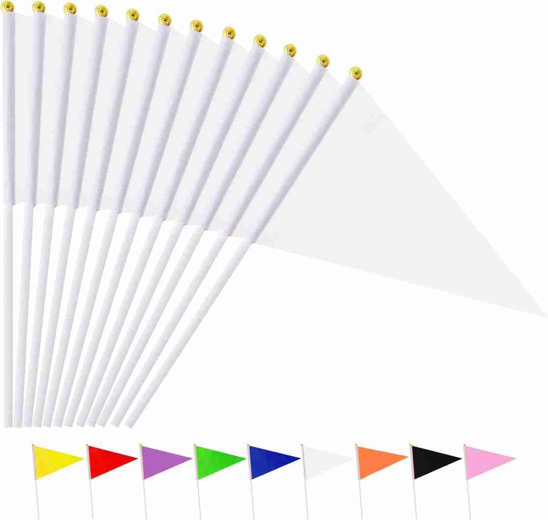 QIUYIDP 25Pack Solid White Pennant Stick Flag Small Mini Triangle Blank ...