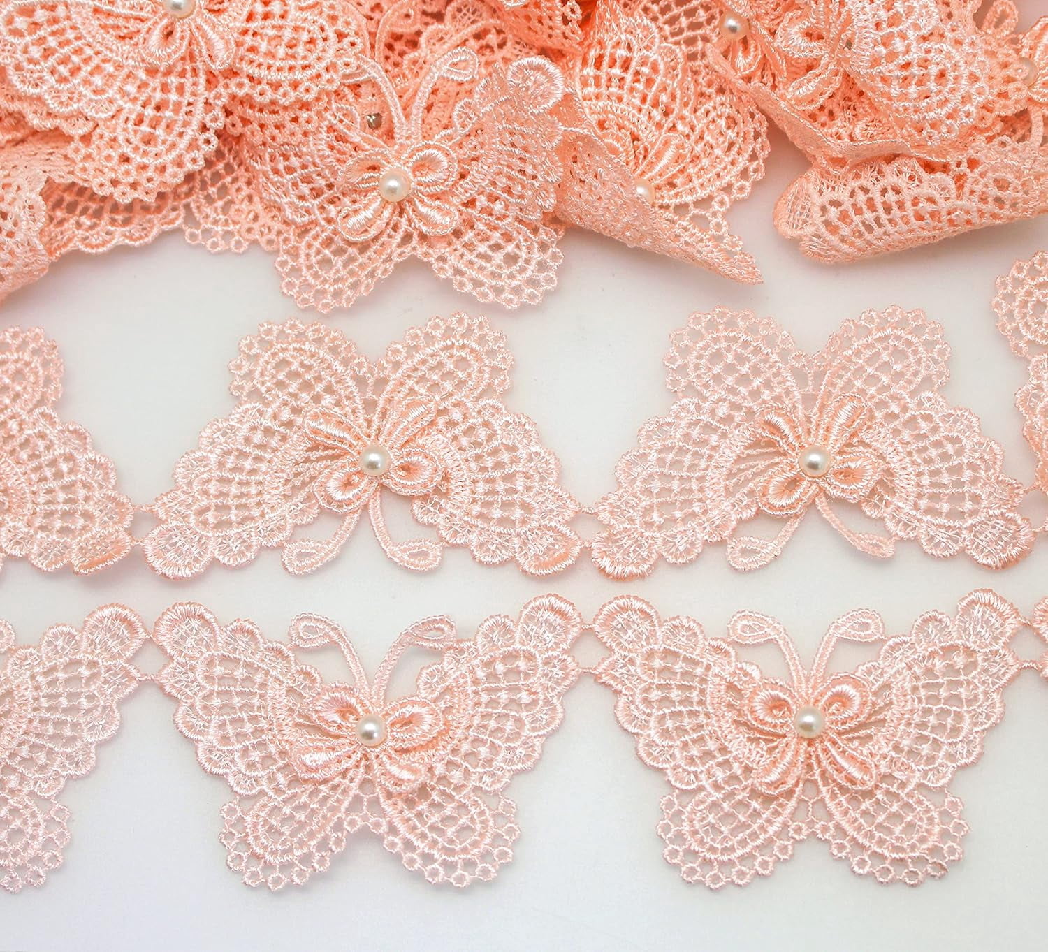 QIUYIDP 3" Butterfly Lace Edge Trim Pearl Wedding Applique Sewing in ...