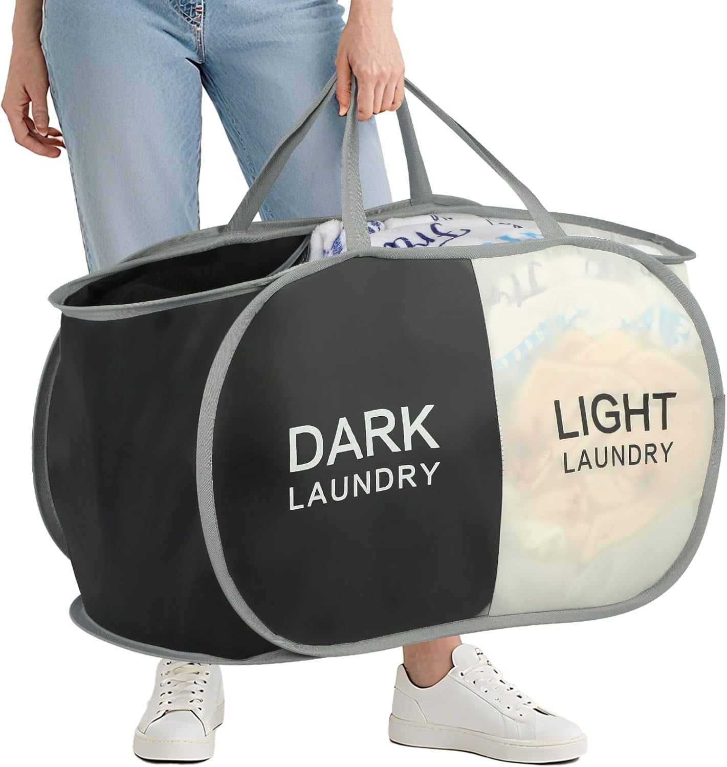 QIUYIDP 3-Section Foldable Hamper for Laundry, Collapsible Laundry ...