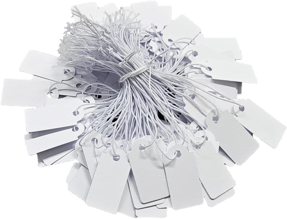 QIUYIDP 300 Pcs 1x0.51 Inches White Jewelry Price Tags with Elastic ...