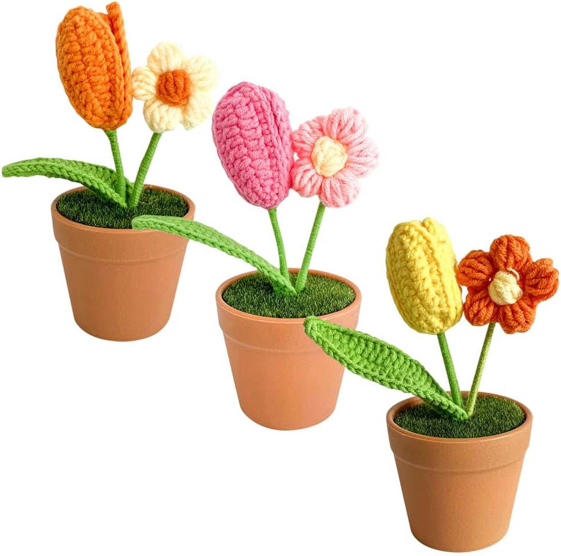 QIUYIDP 3PCS Mini Crochet Flowers Lily of The Valley Potted Plant,Hand ...