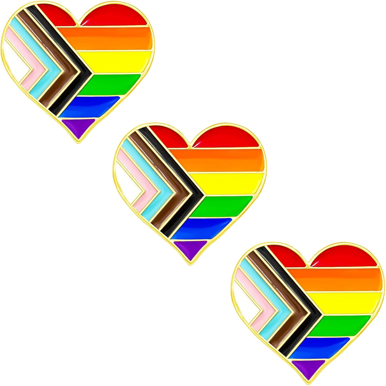 QIUYIDP 3Pcs LGBTQ Pride Pins - Rainbow Heart Lapel Pin Brooch Badge ...