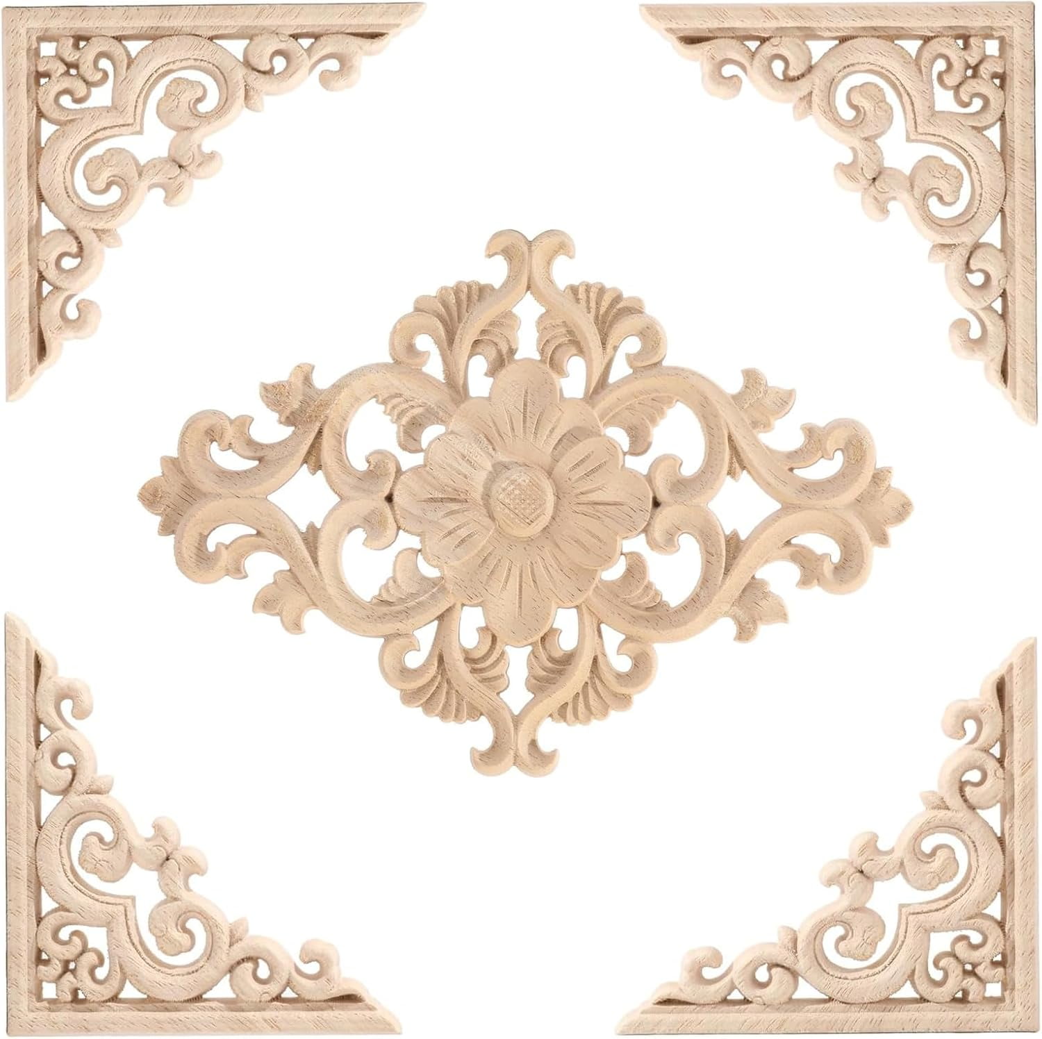 QIUYIDP 5PCS Hand Wood Carved Onlay Applique Wood Appliques Onlays ...