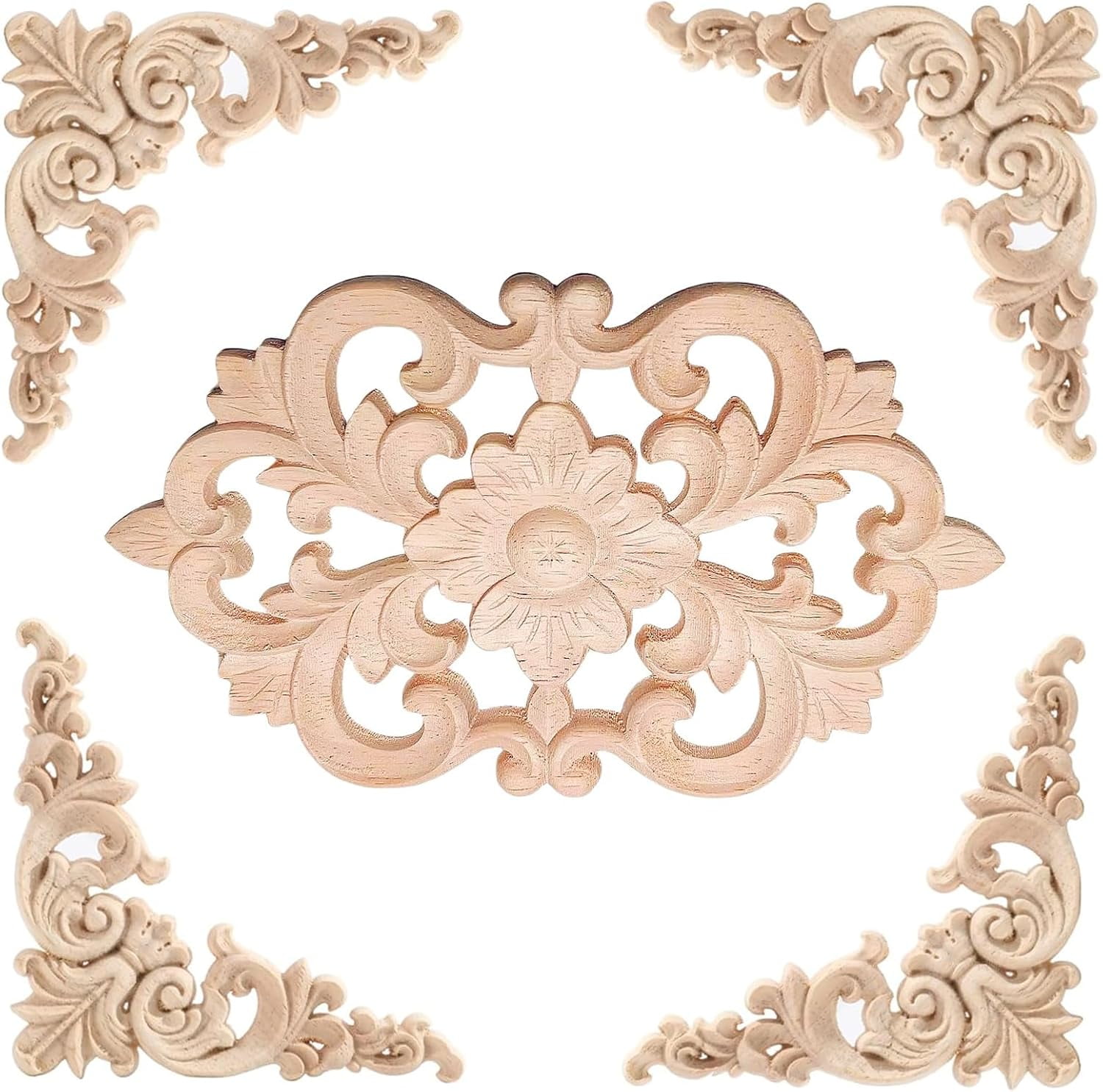 QIUYIDP 5PCS Hand Wood Carved Onlay Applique Wood Appliques Onlays ...