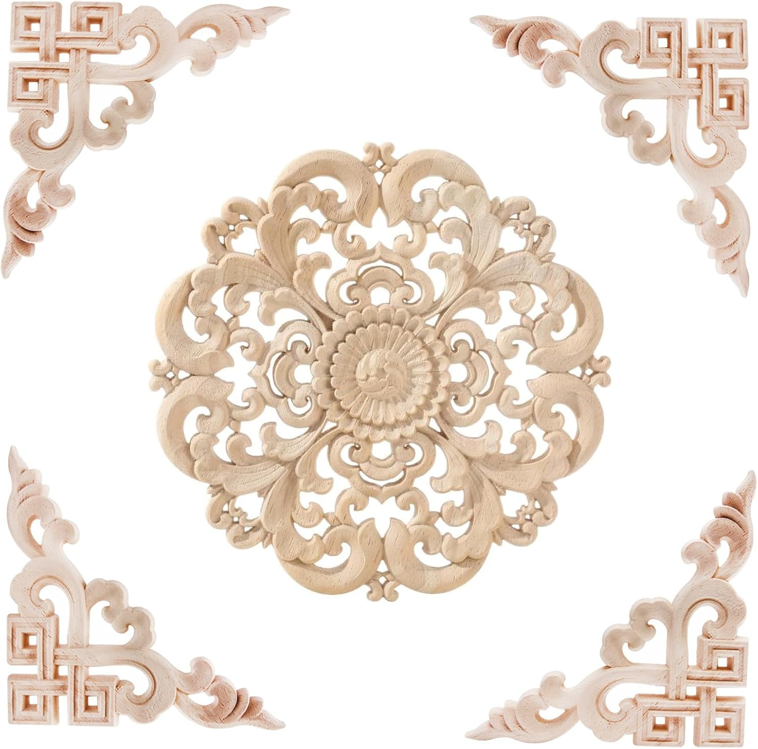 QIUYIDP 5PCS Hand Wood Carved Onlay Applique Wood Appliques Onlays ...