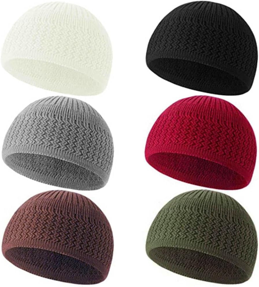 QIUYIDP 6 Pcs Knit Kufi Hats for Men Women Muslim Stretchy Skull Caps ...