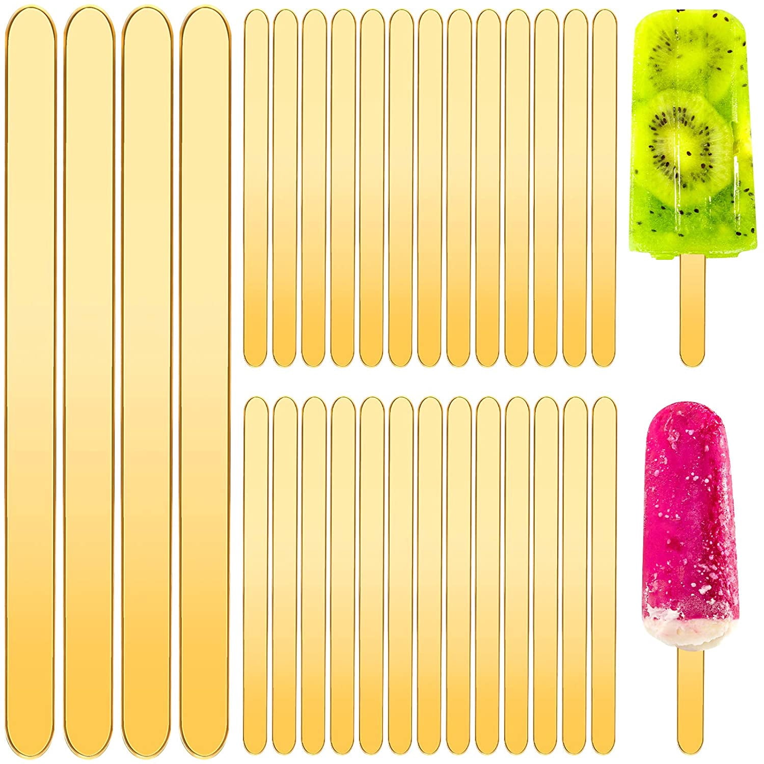 QIUYIDP 60 Pcs Acrylic Cakesicle Sticks Gold Ice Cream Sticks Lolly ...