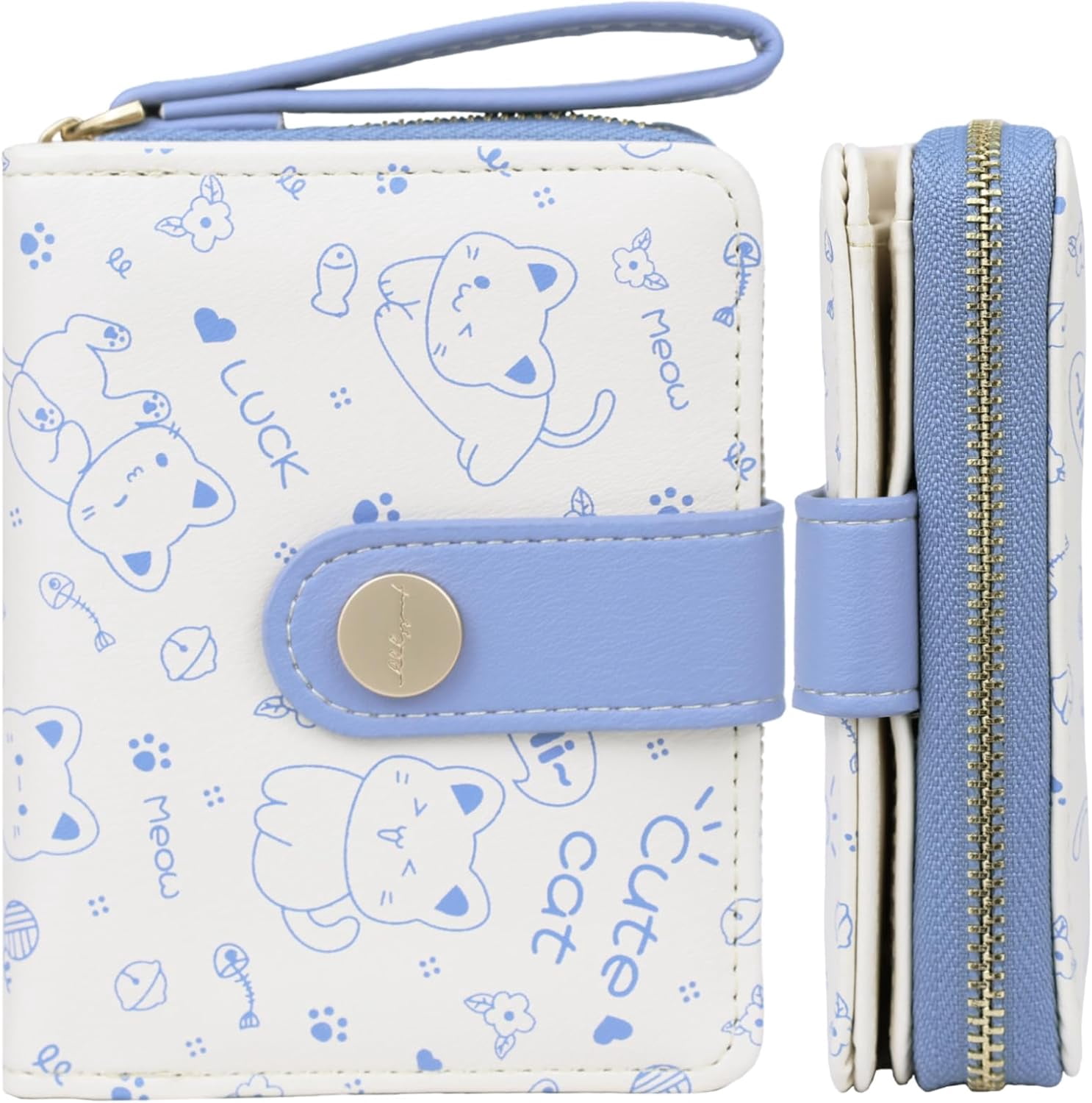 QIUYIDP Cat Wallet Blue Small Cute Wallets Girls Coin Purse Minimalist ...