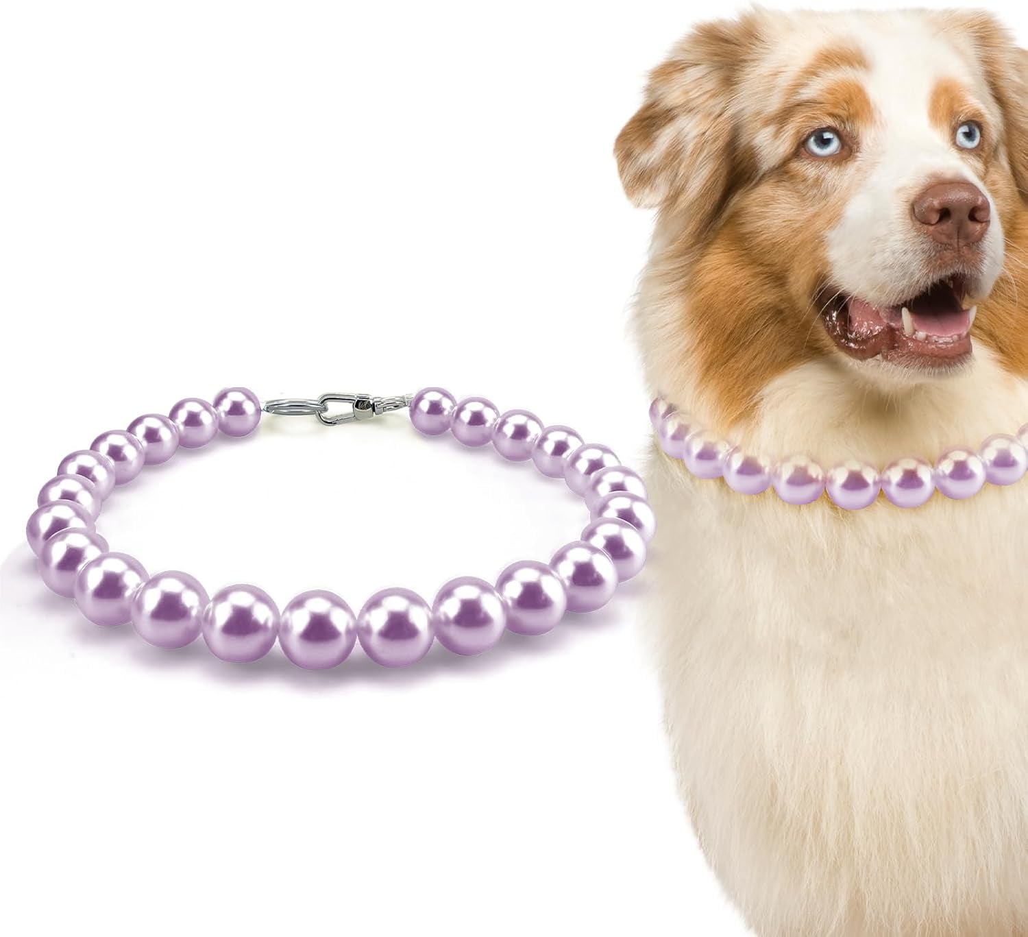 QIUYIDP Chunky Pearl Dog Necklace (Beads 20mm),Strong Stainless Steel ...
