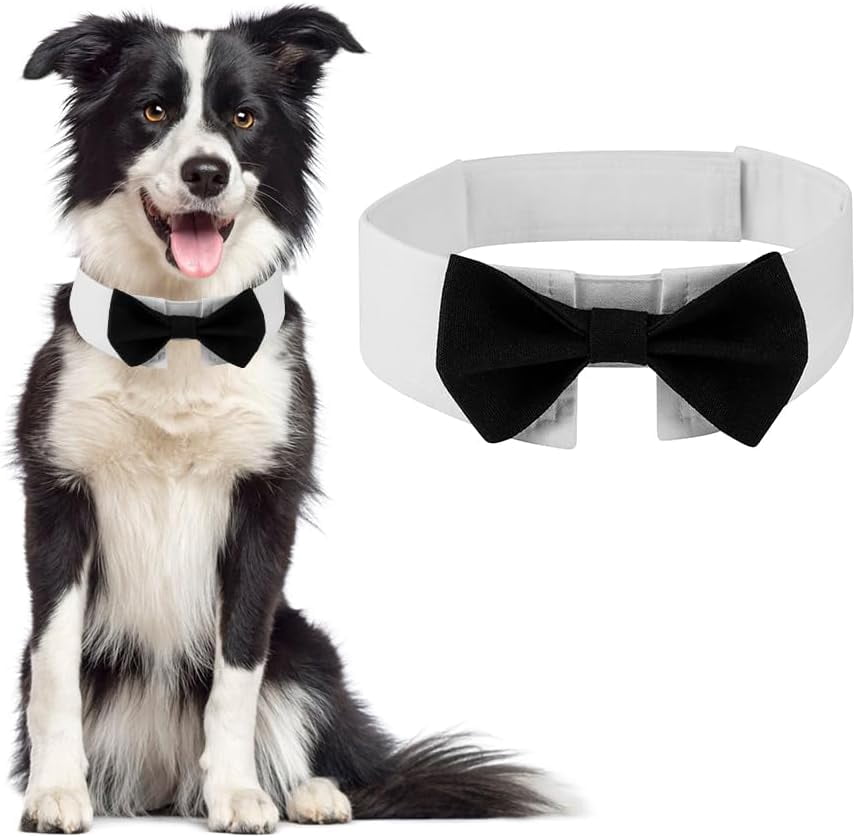QIUYIDP Elegant Dog Bow Tie - Cute Tuxedo Bowtie with Adjustable White ...