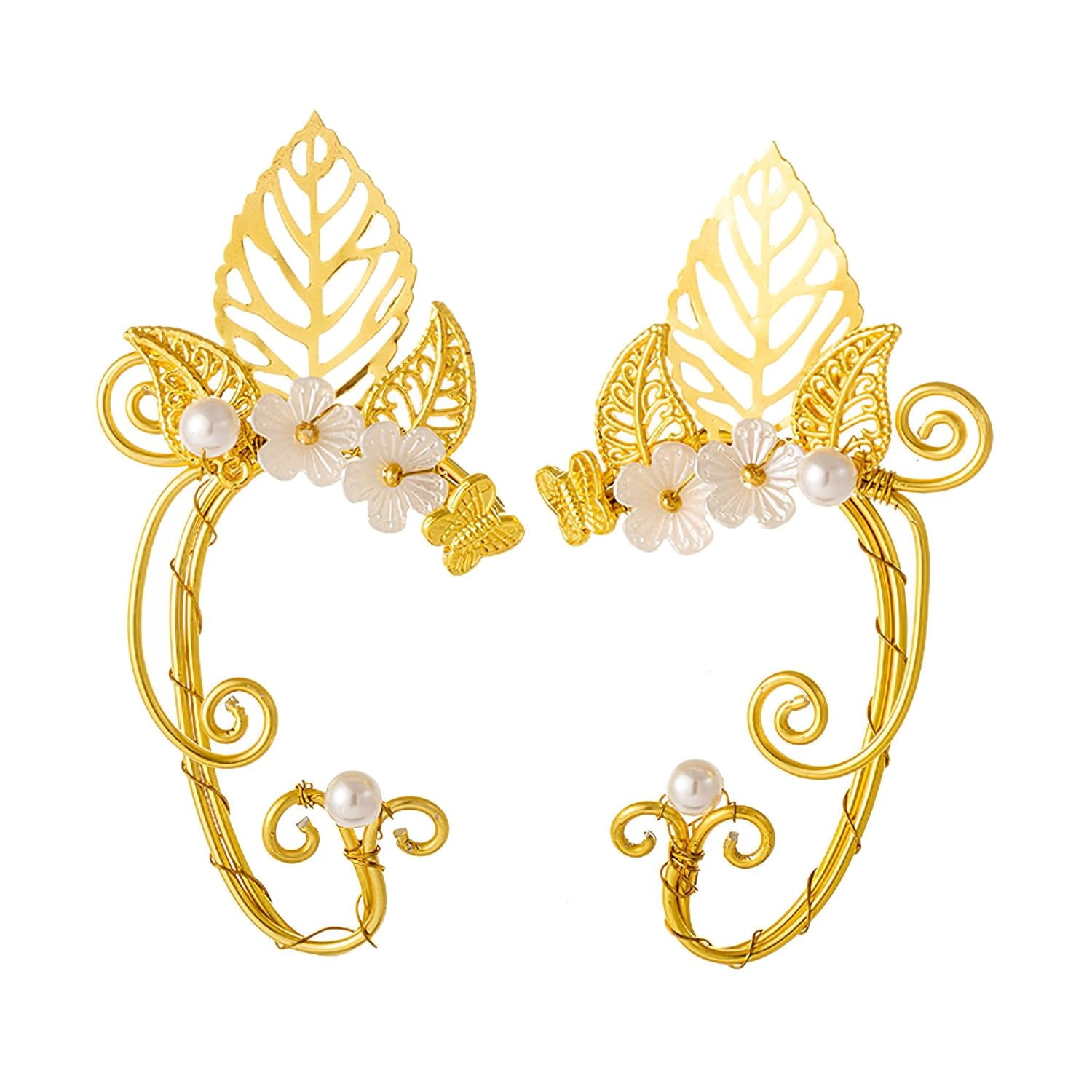 QIUYIDP Gold Elf Ear Cuffs - Handmade Fairy Leaf Elf Earrings with ...