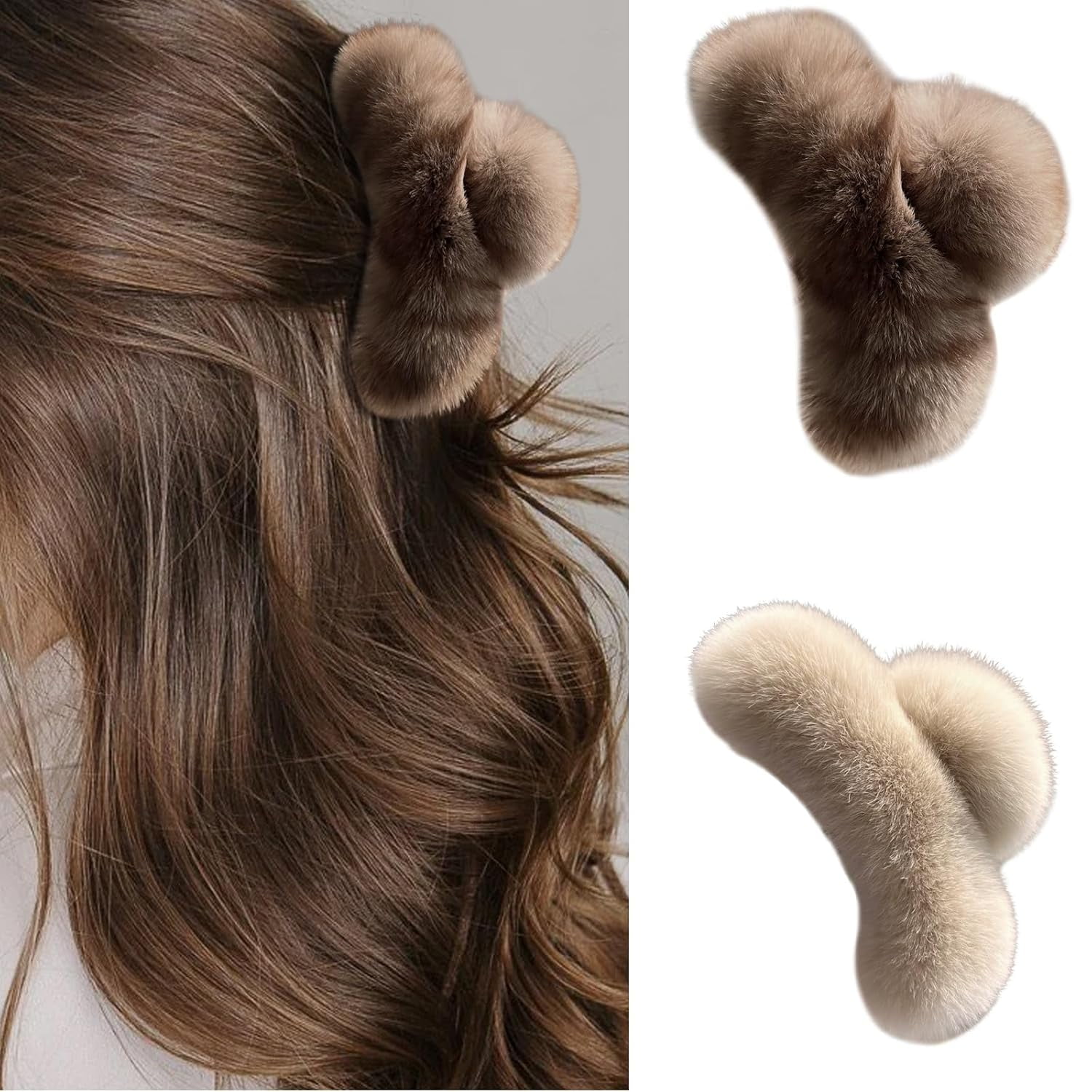 QIUYIDP Hair Claw Clips for Women, Large Faux Fur Hair Claw Clip for Women, Large Hair Clips ...