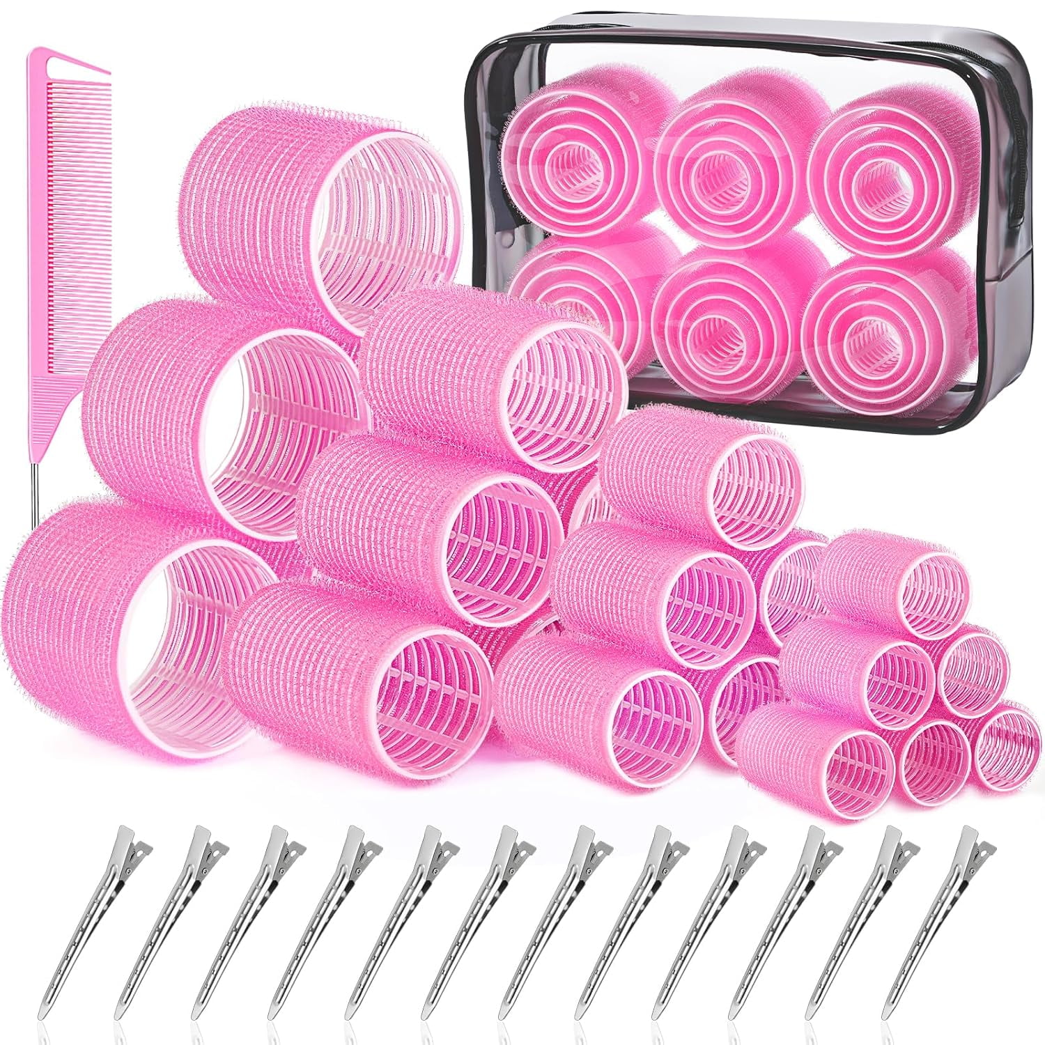 QIUYIDP Hair Rollers Set, 4 Sizes with 12 Clips and Comb - Self Grip ...